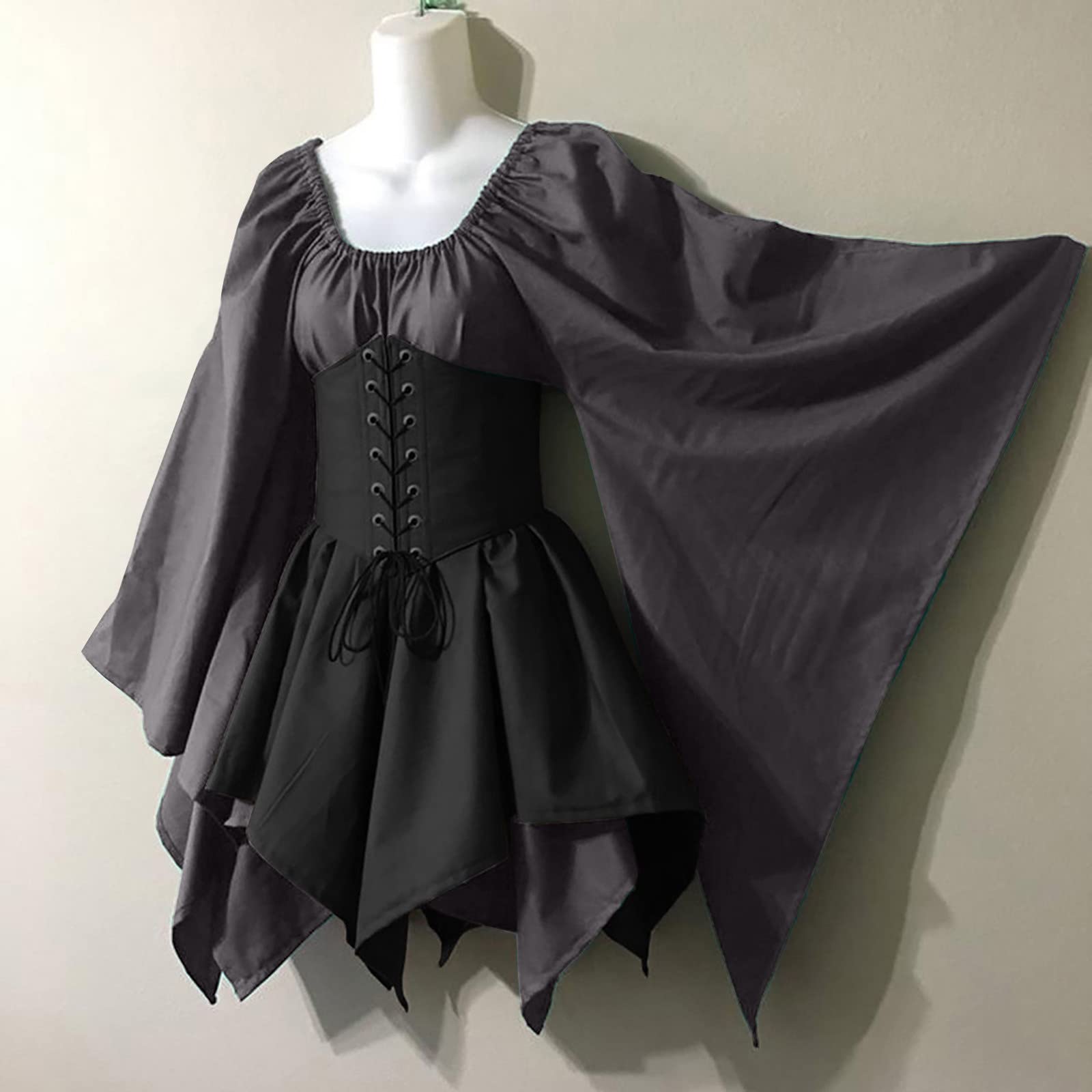 Women's Long Sleeve Solid Color Dresses Irregular Hem Butterfly Sleeve Off Shoulder Fairy Summer Costumes Corsets Ren Faire Mini Fit and Flared Swing Dresses Vestir