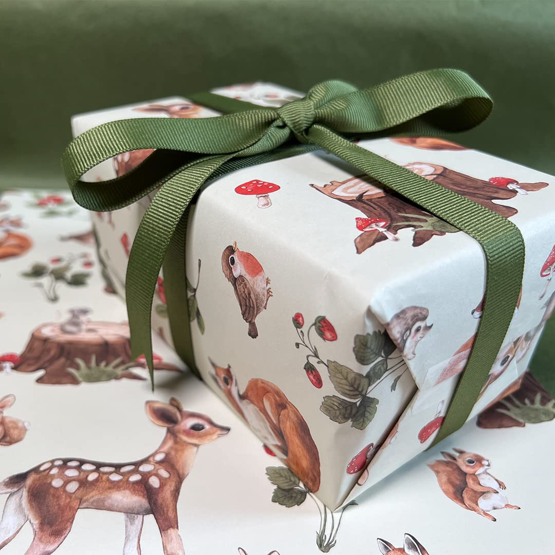 Woodland Baby Animals Gift Wrap by Wrap and RevelâBaby Shower Wrapping Paper Folded flat, 27 x 39 inches with Deer, Fox, Hedgehog, Bunny Rabbit, Mouse
