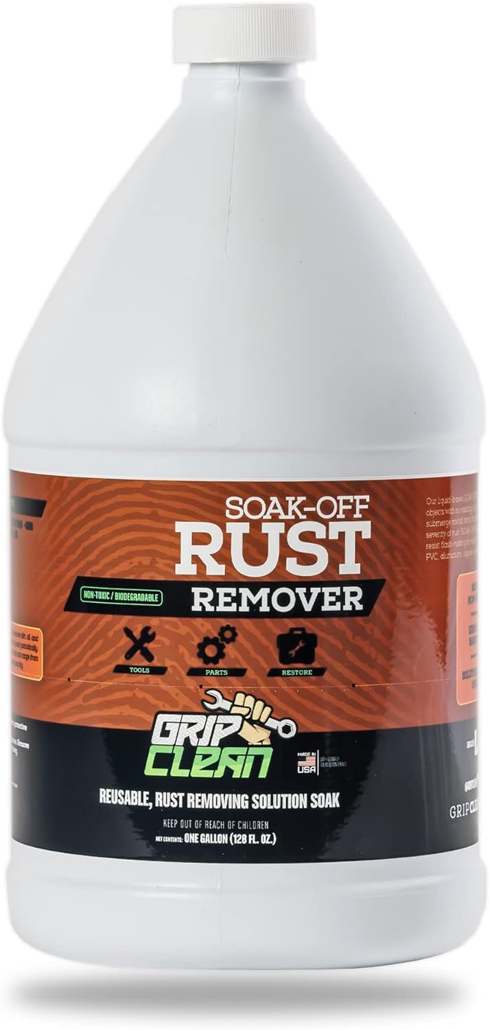 Grip Clean Rust Remover, Reusable Rust Convertor Soaking Solution, Restores Metal Parts And Tools, Non-Toxic, Biodegradable, Lasting Protection, Powerful Rust Stain Remover - 1 Gallon