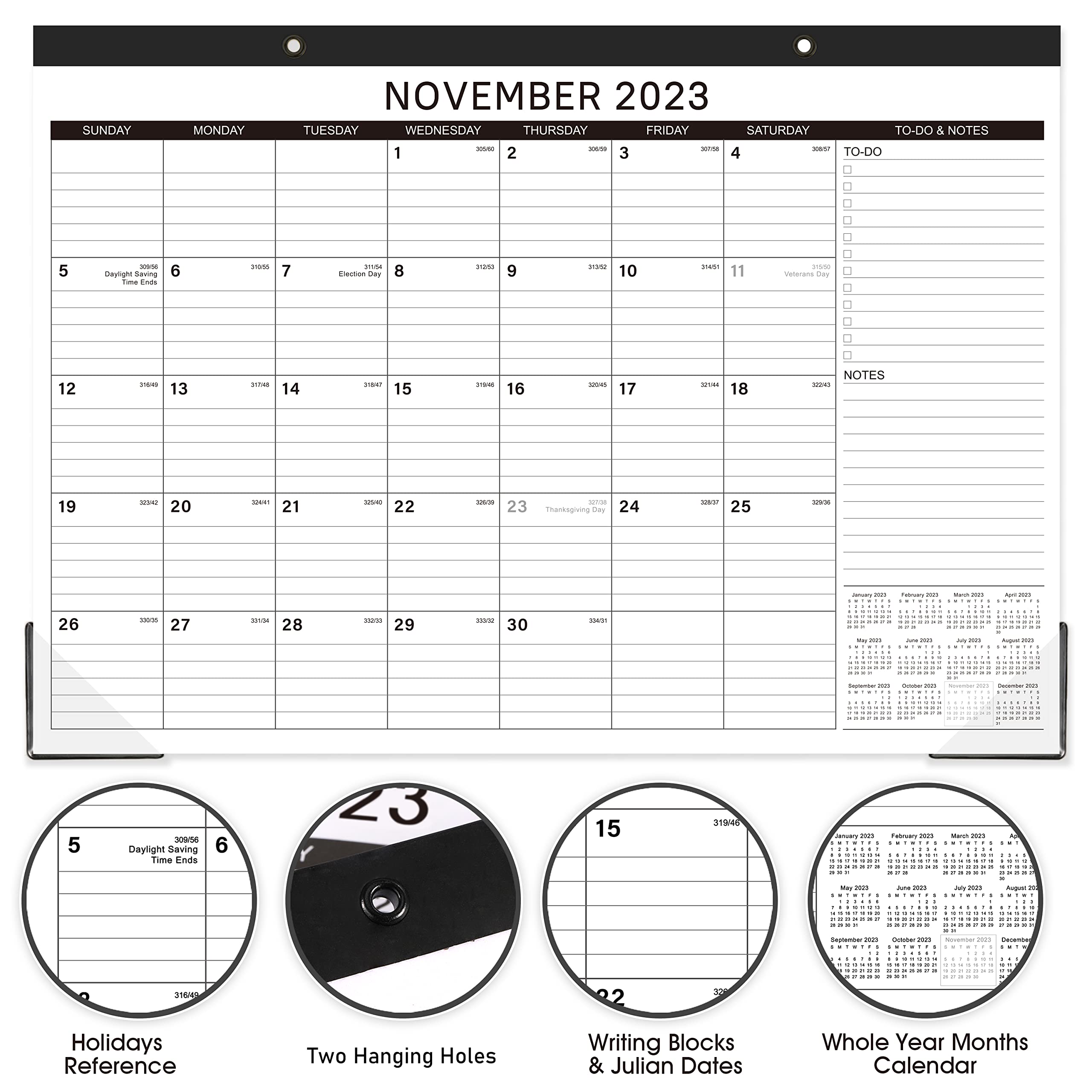 Desk Calendar 2023-2024 - Large Desk Calendar 2023-2024, Jan 2023 - Jun 2024, 17" x 12", Large Ruled Blocks, Desk Calendar with Tear Off Design, 2 Corner Protectors & 2 Hanging Hooks