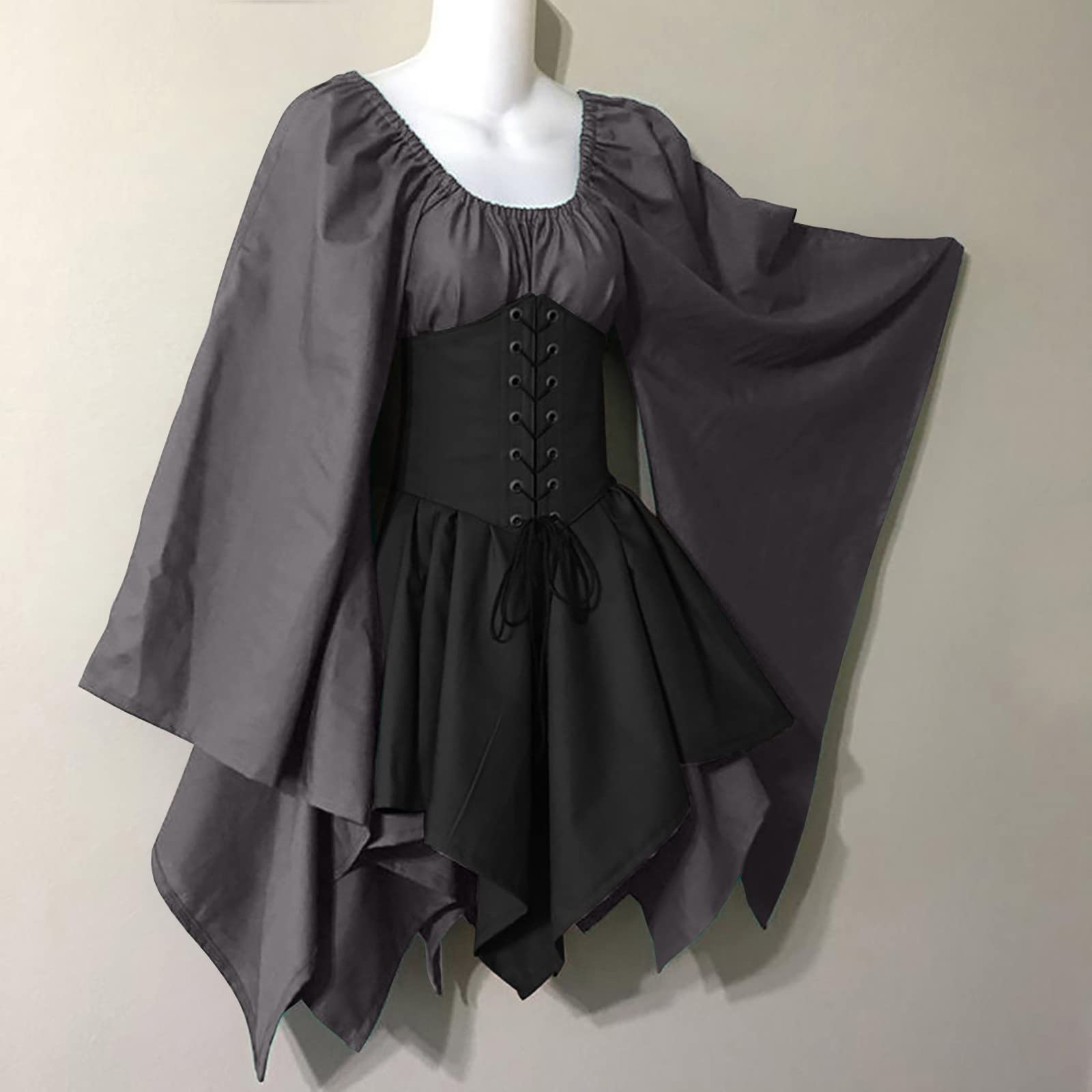 Women's Long Sleeve Solid Color Dresses Irregular Hem Butterfly Sleeve Off Shoulder Fairy Summer Costumes Corsets Ren Faire Mini Fit and Flared Swing Dresses Vestir