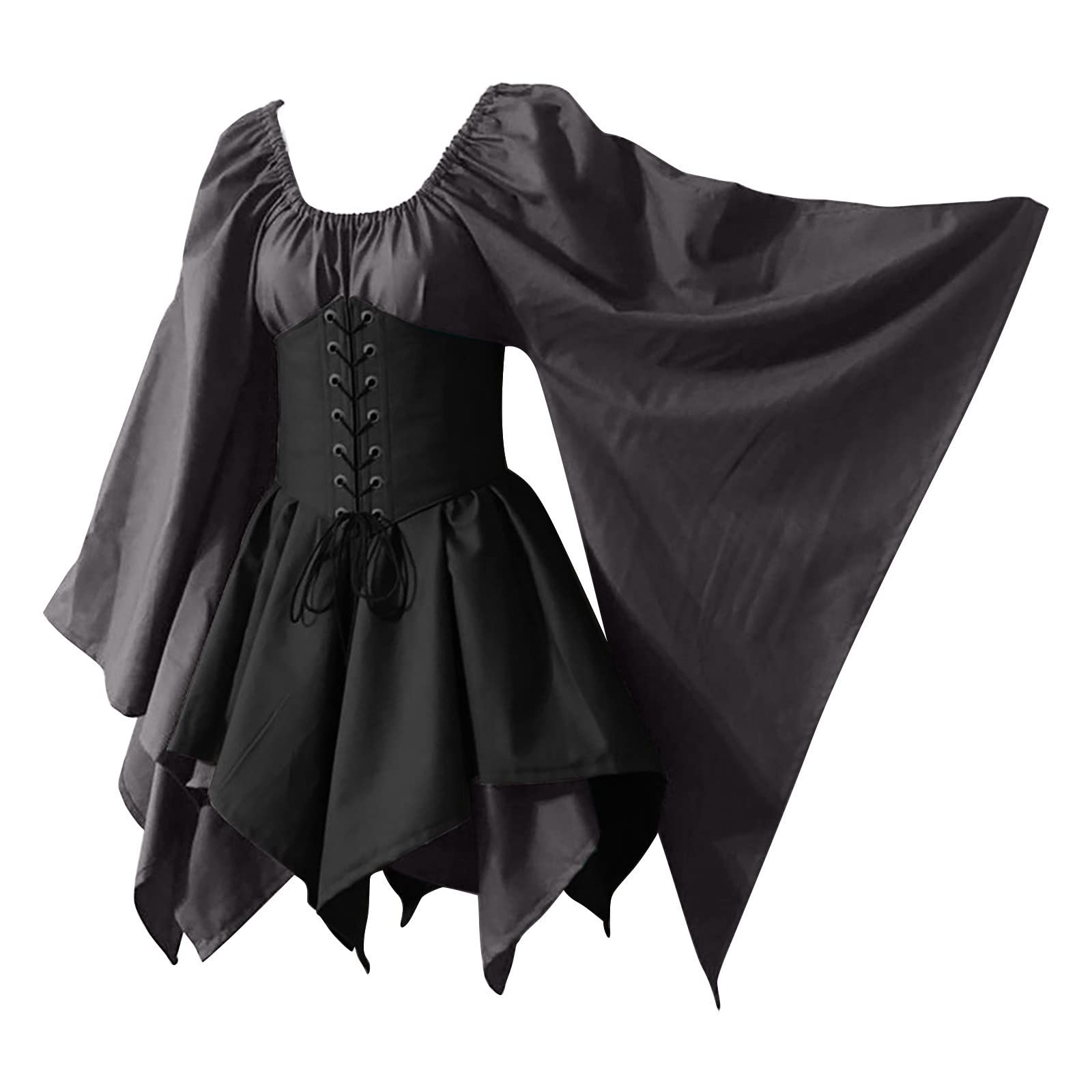 Women's Long Sleeve Solid Color Dresses Irregular Hem Butterfly Sleeve Off Shoulder Fairy Summer Costumes Corsets Ren Faire Mini Fit and Flared Swing Dresses Vestir