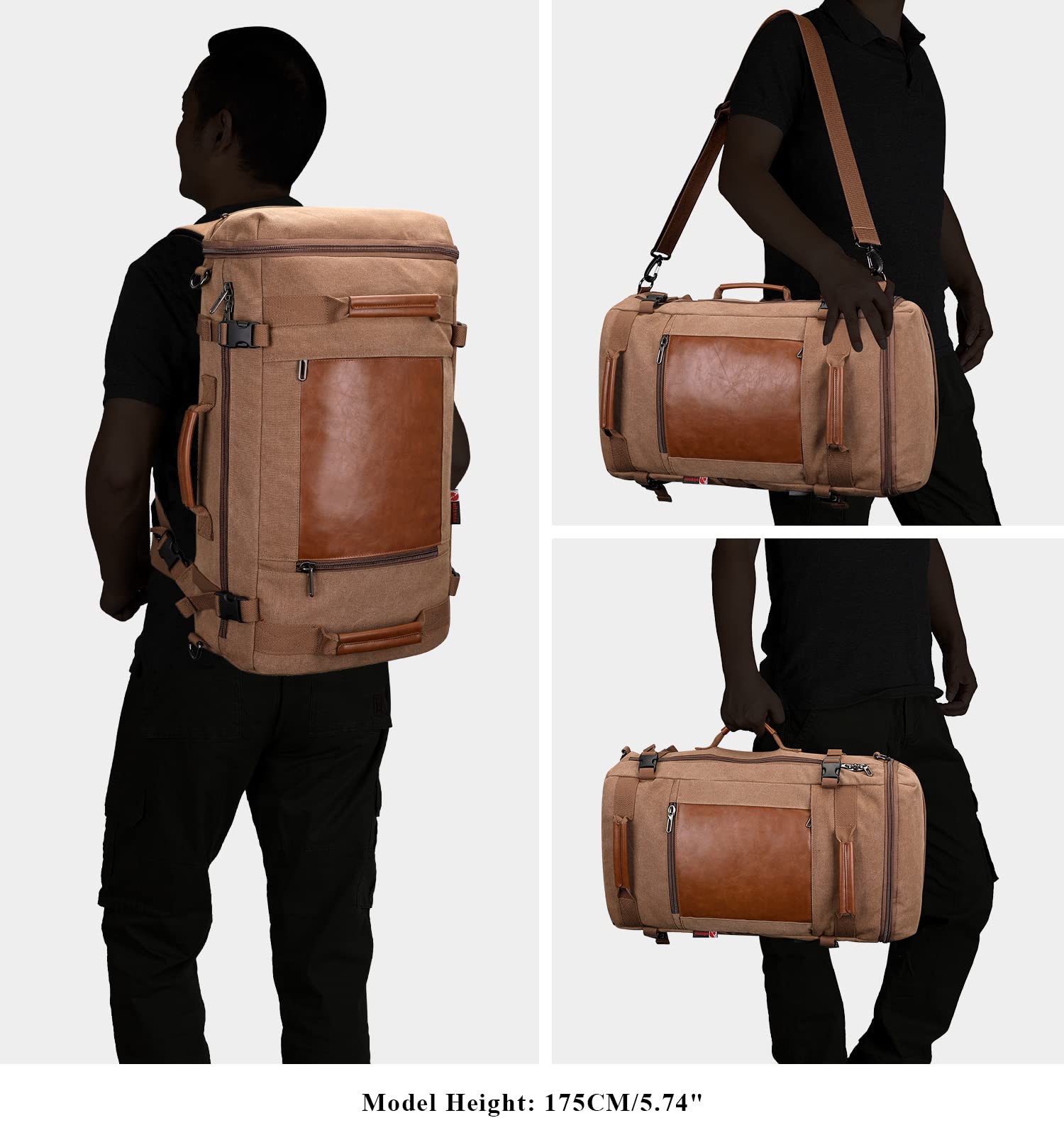 WITZMAN Travel Backpack with USB Charging Port Large Carry On Canvas Backpack Duffel Luggage Fit 17 inch Laptop for Men Women (2063 Brown)