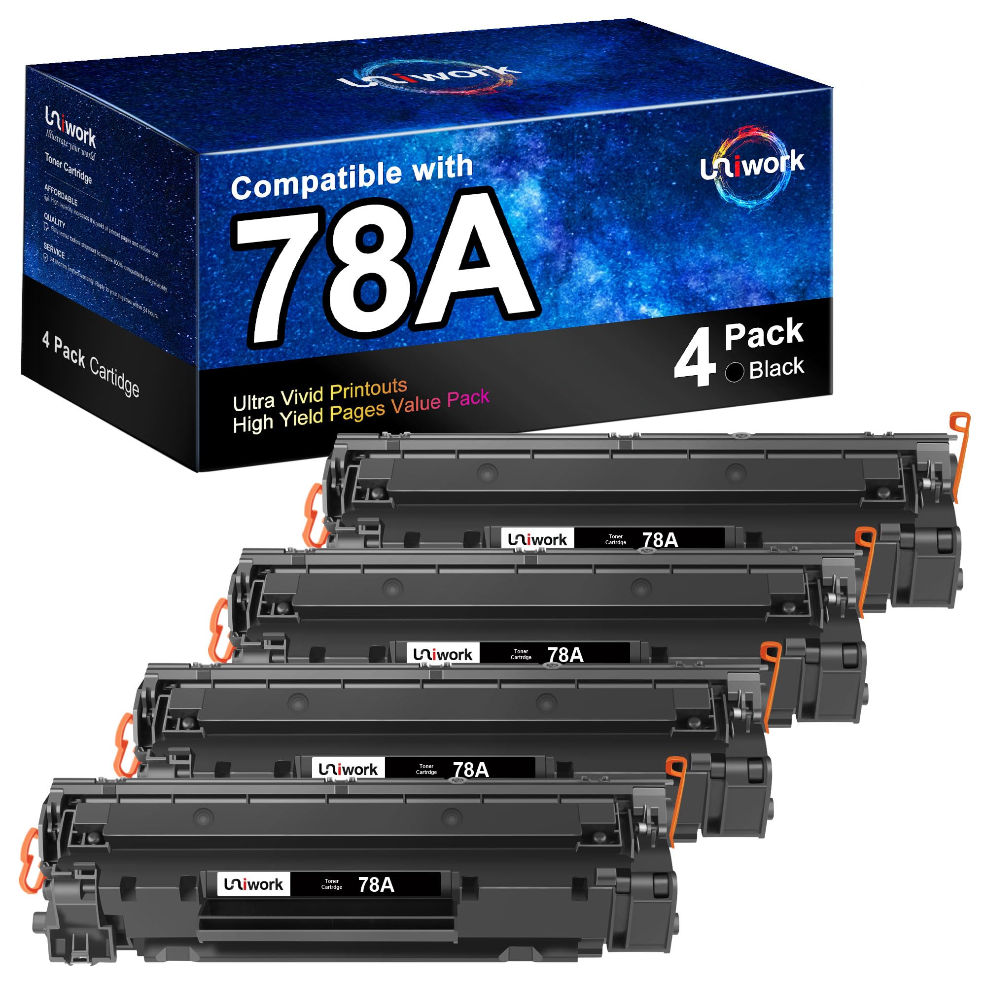 Uniwork Compatible Toner Cartridge Replacement for HP 78A CE278A use for Laserjet Pro P1606dn M1536dnf P1566 P1560 P1606 M1536 Printer Tray, 4 Black