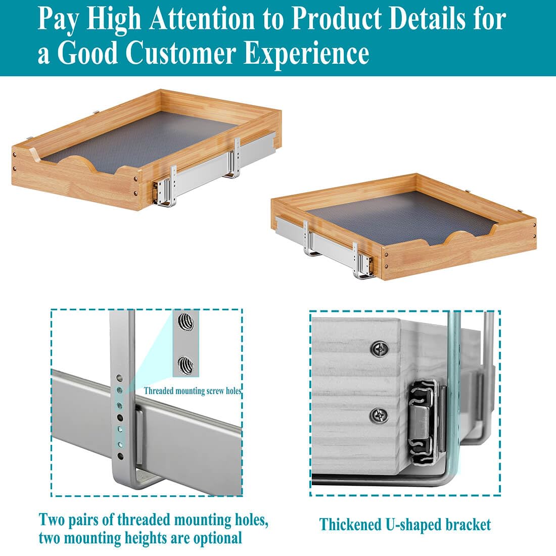 OCG Pull Out Drawers For Cabinets 14" W x 21" D, Slide out Wood Drawer Shelf, Pull Out Shelves for Base Cabinet Organization in Kitchen, Pantry, Bathroom