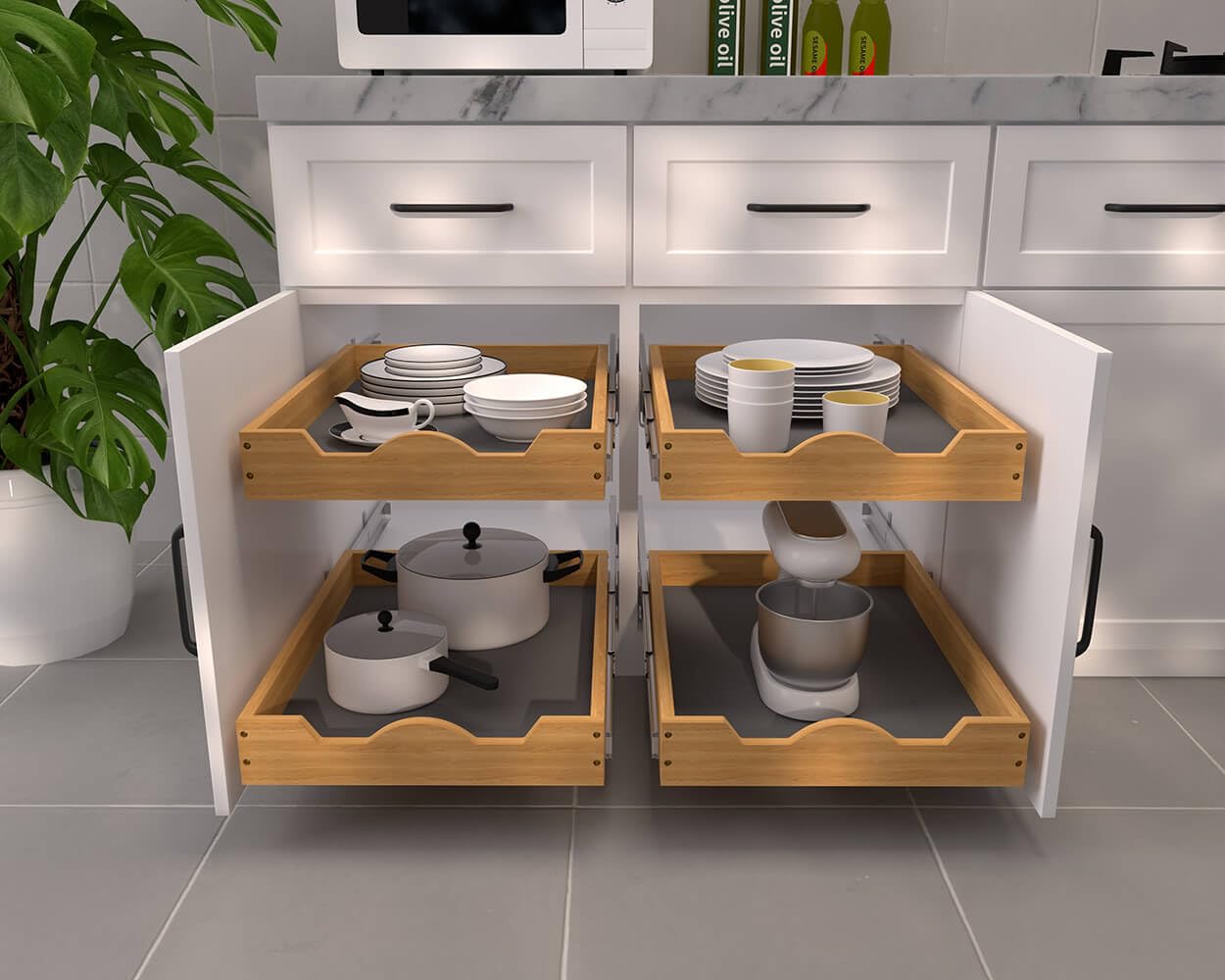 OCG Pull Out Drawers For Cabinets 14" W x 21" D, Slide out Wood Drawer Shelf, Pull Out Shelves for Base Cabinet Organization in Kitchen, Pantry, Bathroom