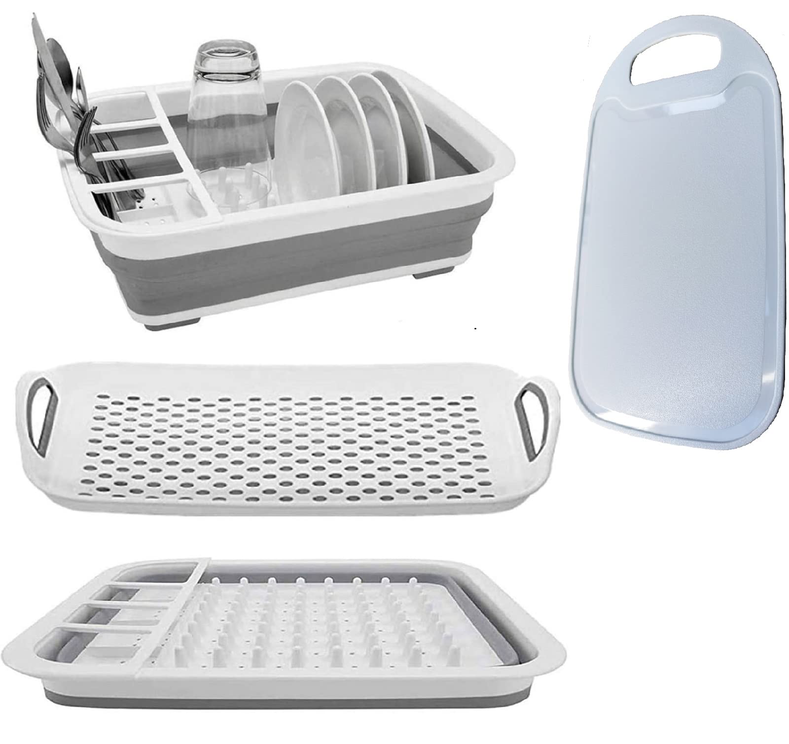 YUNTENG Collapsible Dish Drying Rack and Drainboard Set Portable Camp Dish Drainer Dinnerware Organizer Dish Rack Foldable Dying Dish Storage Rack for Kitchen Counter RV Camping Accessories