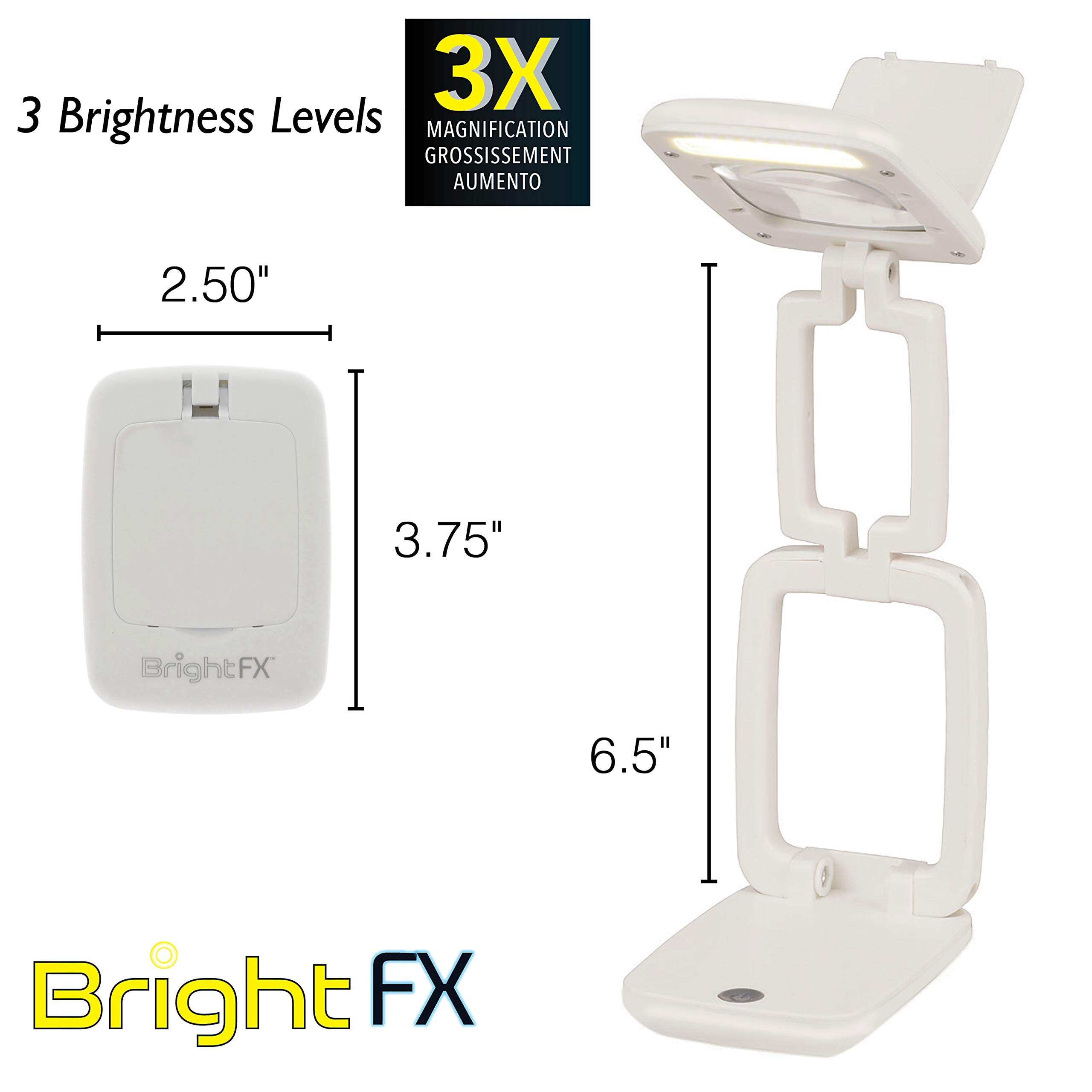 The Beadsmith Bright FX COB LED Light and Magnifier, with 3X Magnification, 3 Brightness Levels, Collapsible, Push Button Activation, Battery Powered Lamp