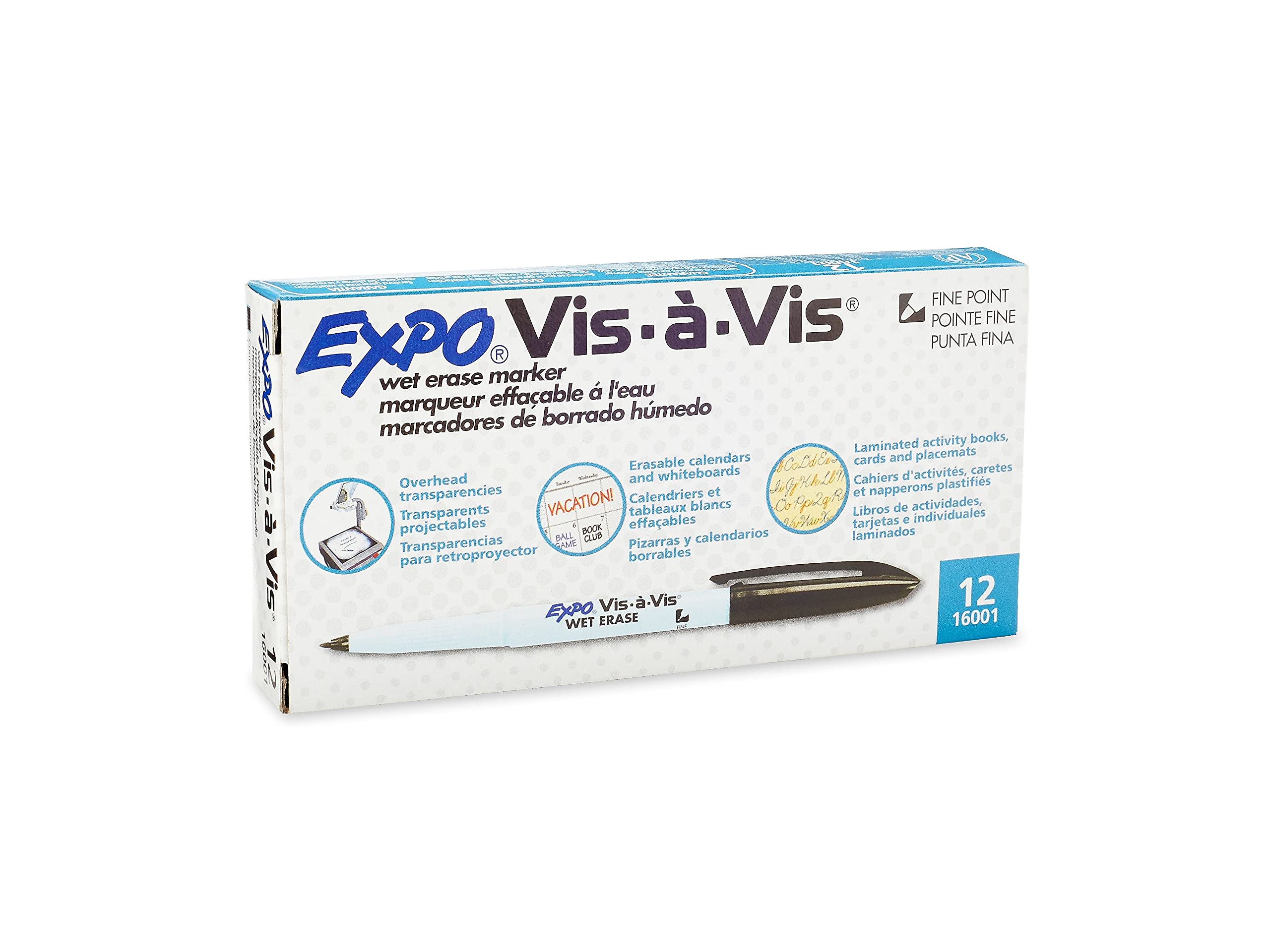 Expo Vis-A-Vis Wet-Erase Marker, Fine Point, Black Ink, Dozen (San16001)