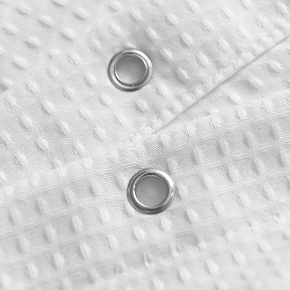 Waffle Weave Fabric Shower Curtain Hotel Spa Luxury - White Heavyweight Shower Curtains for Bathroom with Cloth Pique Pattern, Water Repellent, 71 x 72 Inches Decorative Bathroom Curtain