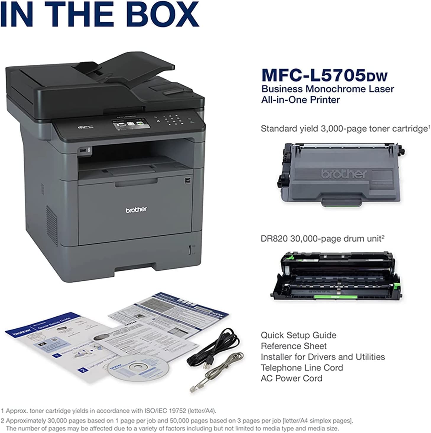 Brother MFC-L5705DW All-in-One Wireless Monochrome Laser Printer, Print Copy Scan Fax, Duplex (2-Sided), Ethernet, Hi-Speed USB 2.0, 42ppm, 1200x1200 dpi, 3.7" Touch LCD, Durlyfish