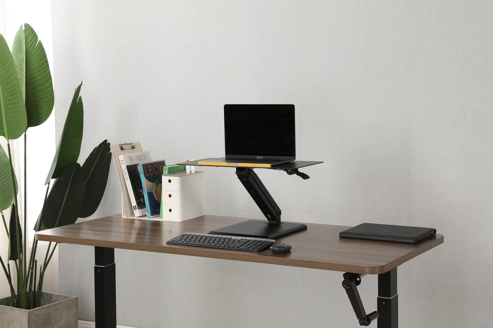 TORRAINAKE Height Adjustable Standing Desk Converter, Sit-Stand Converting Desks with Gas Spring and 45° Adjustable Aluminum Desktop for Home, Office