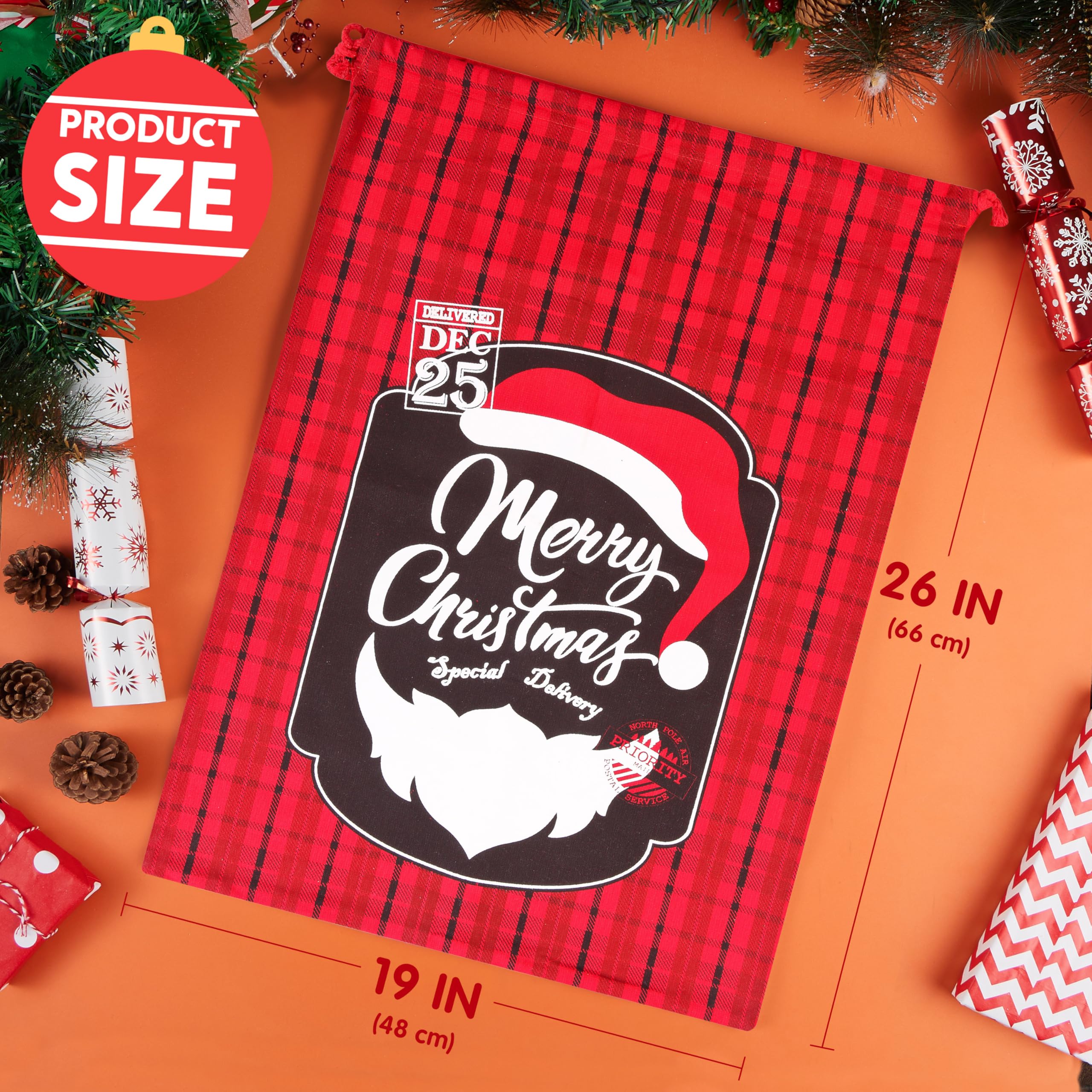 JOYIN 3 Santa Sacks Christmas Canvas Burlap Gift Bags Personalized Storage with Drawstring for Extra Large Xmas Stuffers Presents Bags, Party Favor Decorations