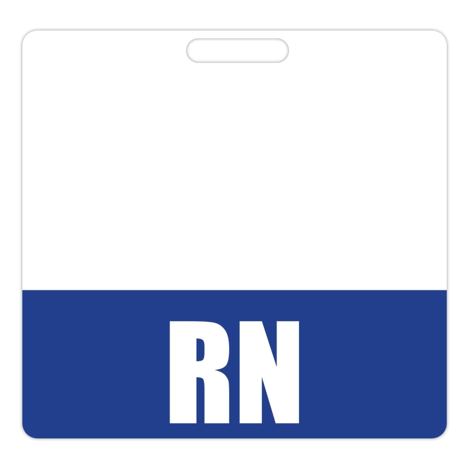 RN Badge Buddy (Blue) - Horizontal Heavy Duty Badge Tags for Resident Nurses - Double Sided Badge Identification Card
