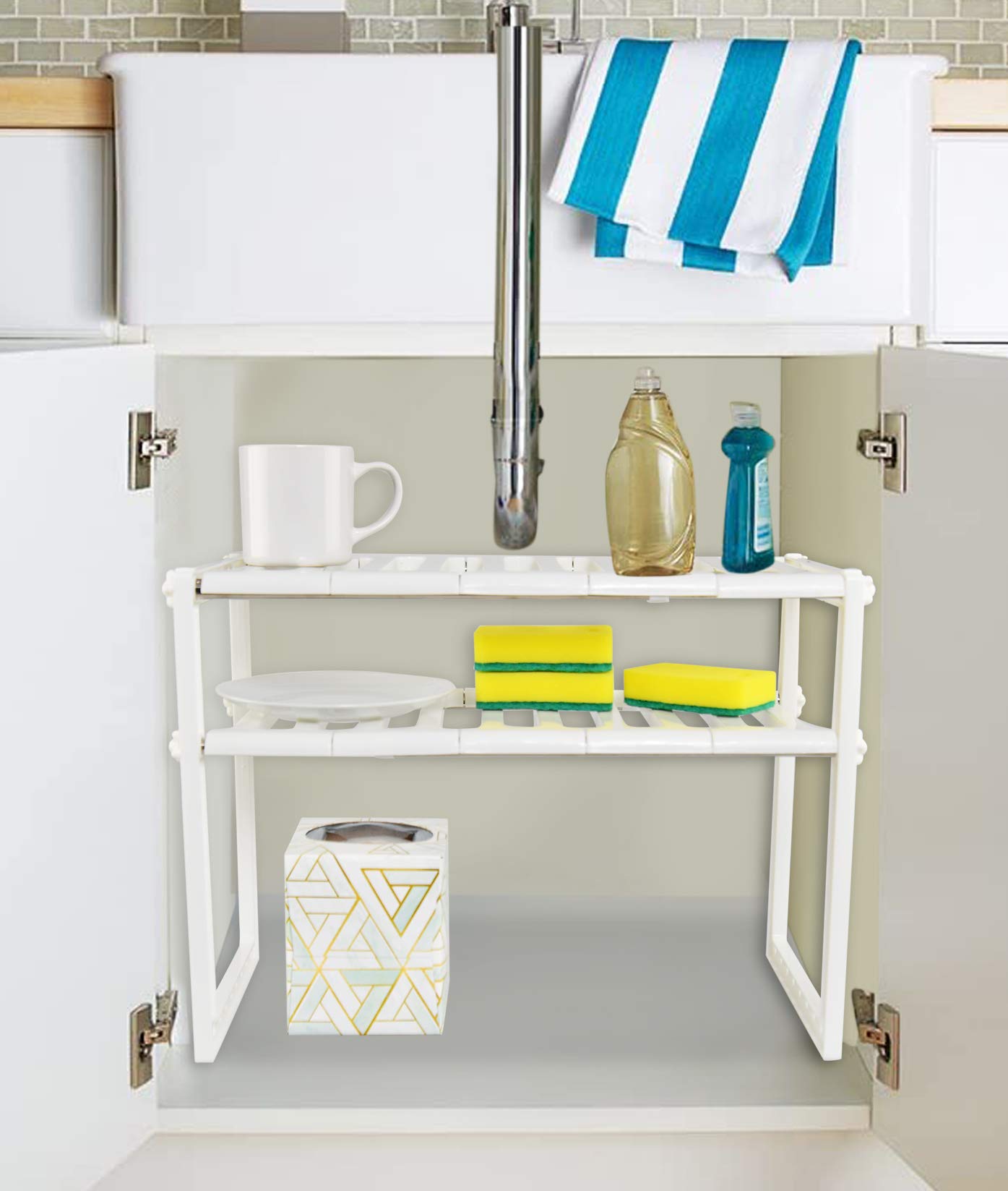 HOME-X Under Sink Storage Shelf, Expandable Cabinet Organizer for Kitchen - Expands16β to 26β