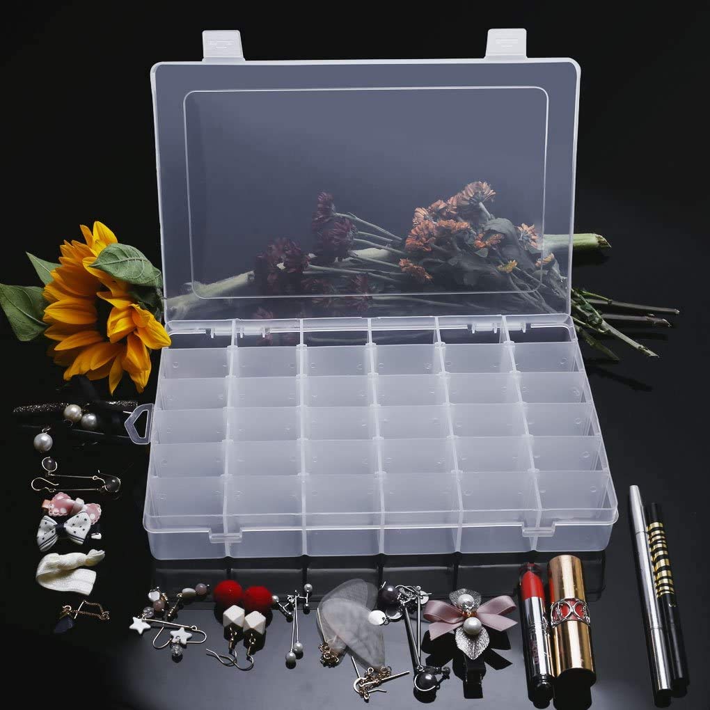 36 Grids Clear Plastic Jewelry Box Organizer Storage Container with Removable Dividers for Diamond Painting, Beads, Jewelry, Nail Art