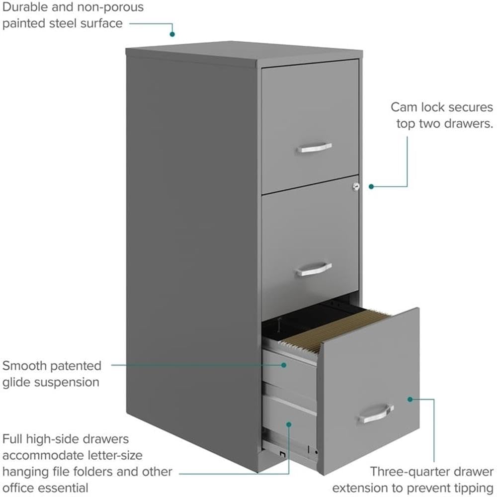 Scranton & Co 3 Drawer Metal Vertical File Cabinet with Lock Arctic Silver