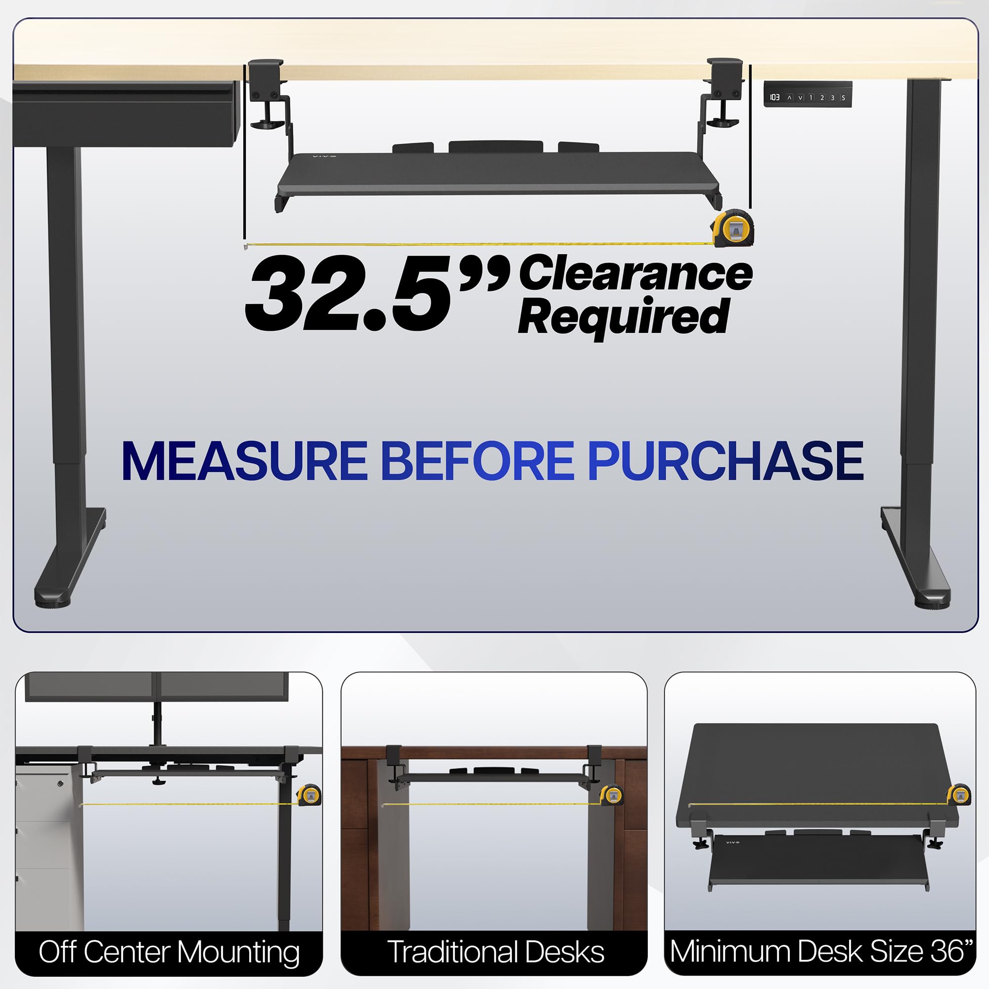 VIVO Large Height Adjustable Under Desk Keyboard Tray, C-clamp Mount System, 27 (33 Including Clamps) x 11 inch Slide-Out Platform Computer Drawer for Typing, White, MOUNT-KB05HW