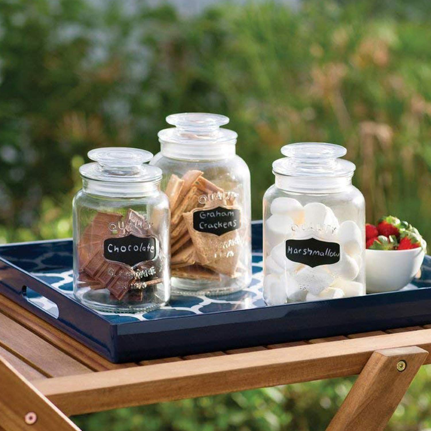 Glass Canister Set for Kitchen or Bathroom with Airtight Lid and Chalkboard Labels, Apothecary Glass Food Storage Jars - Set of 3 Cookie Jars, Candy, Coffee, Flour, Sugar, Rice, Pasta, Cereal & More, Clear Storage Containers!