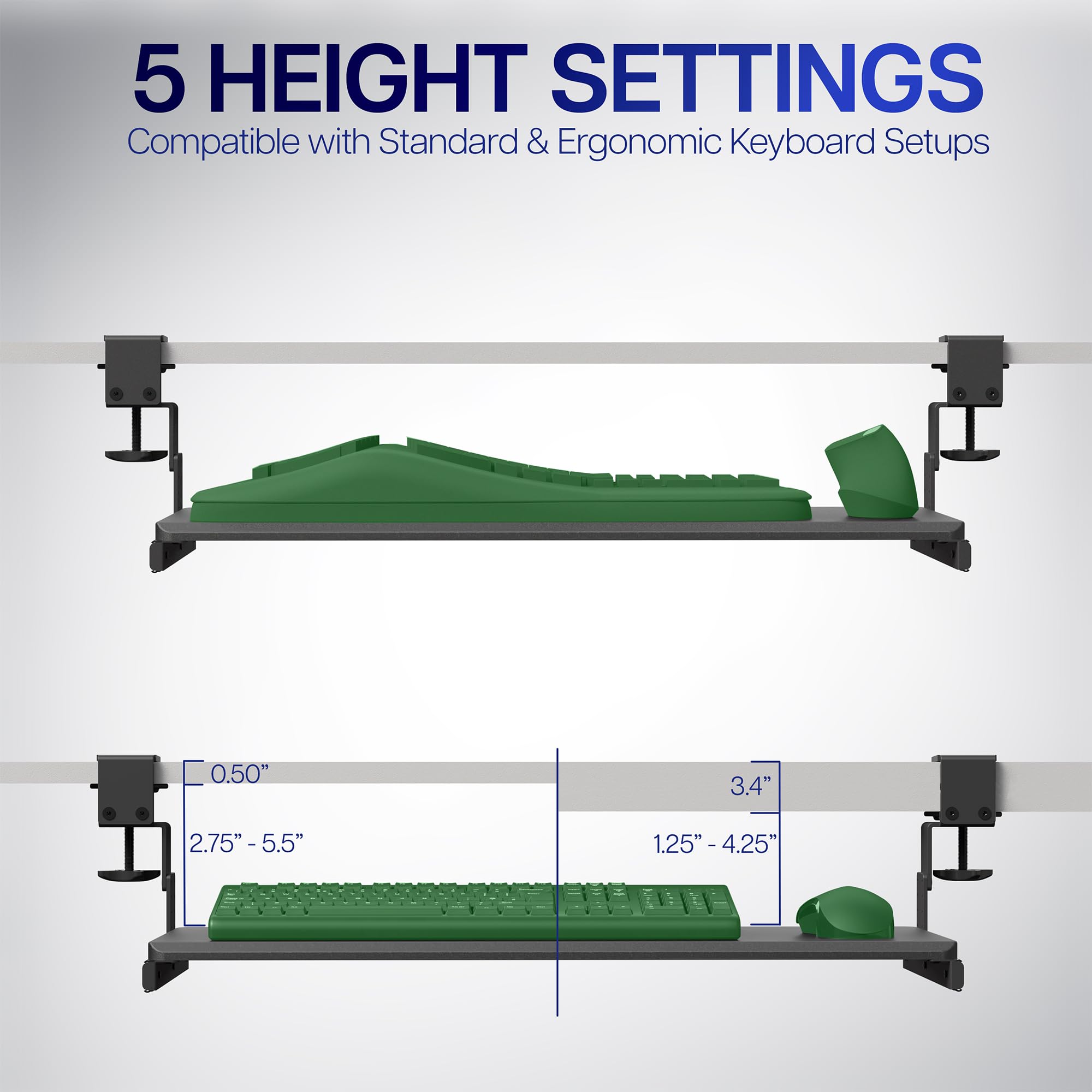 VIVO Large Height Adjustable Under Desk Keyboard Tray, C-clamp Mount System, 27 (33 Including Clamps) x 11 inch Slide-Out Platform Computer Drawer for Typing, White, MOUNT-KB05HW