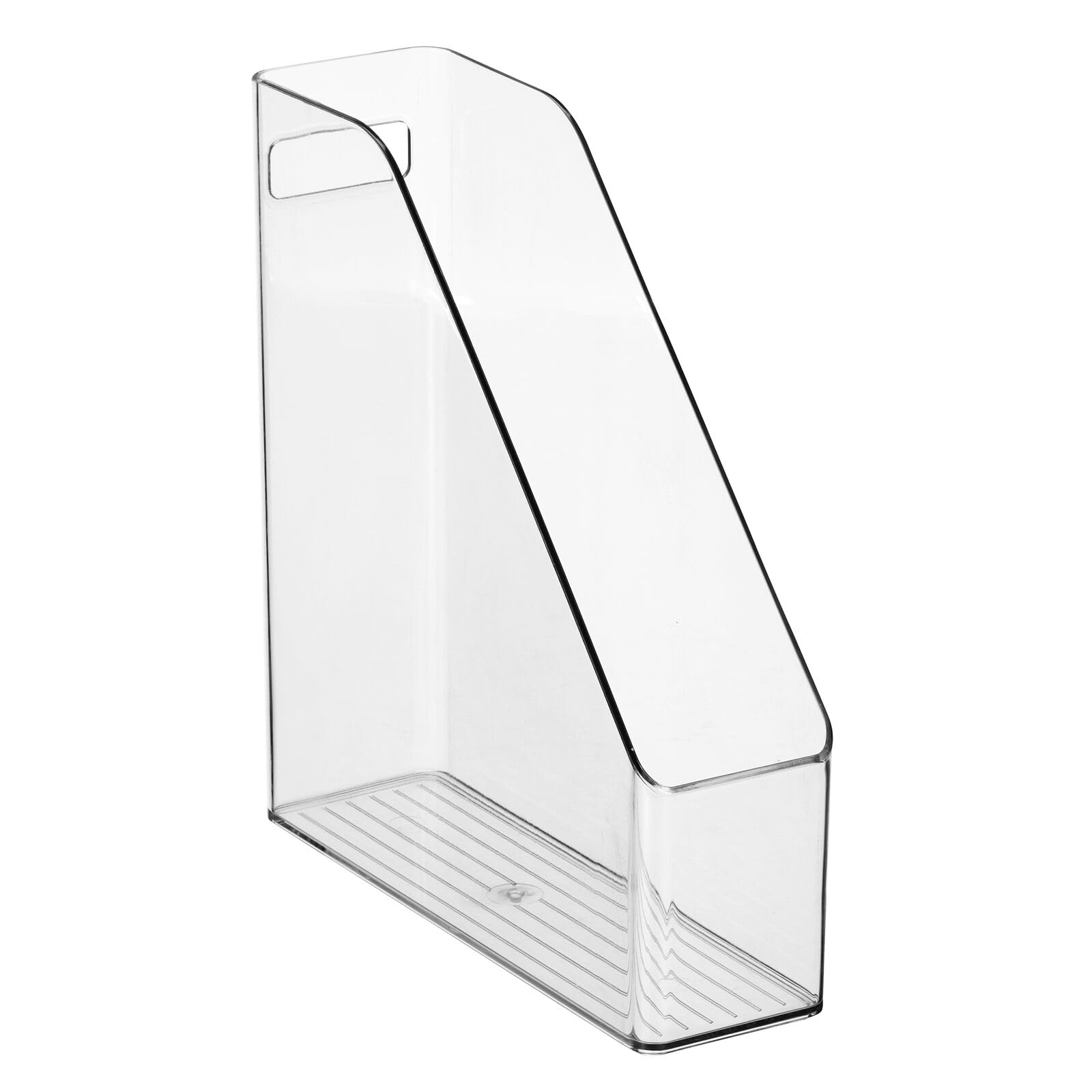 mDesign Plastic Slim Vertical File Folder Bin Storage Organizer with Handle - Hold Notebooks, Binders, Envelopes, Magazines for Home Office, Work Desktops, Ligne Collection, Clear