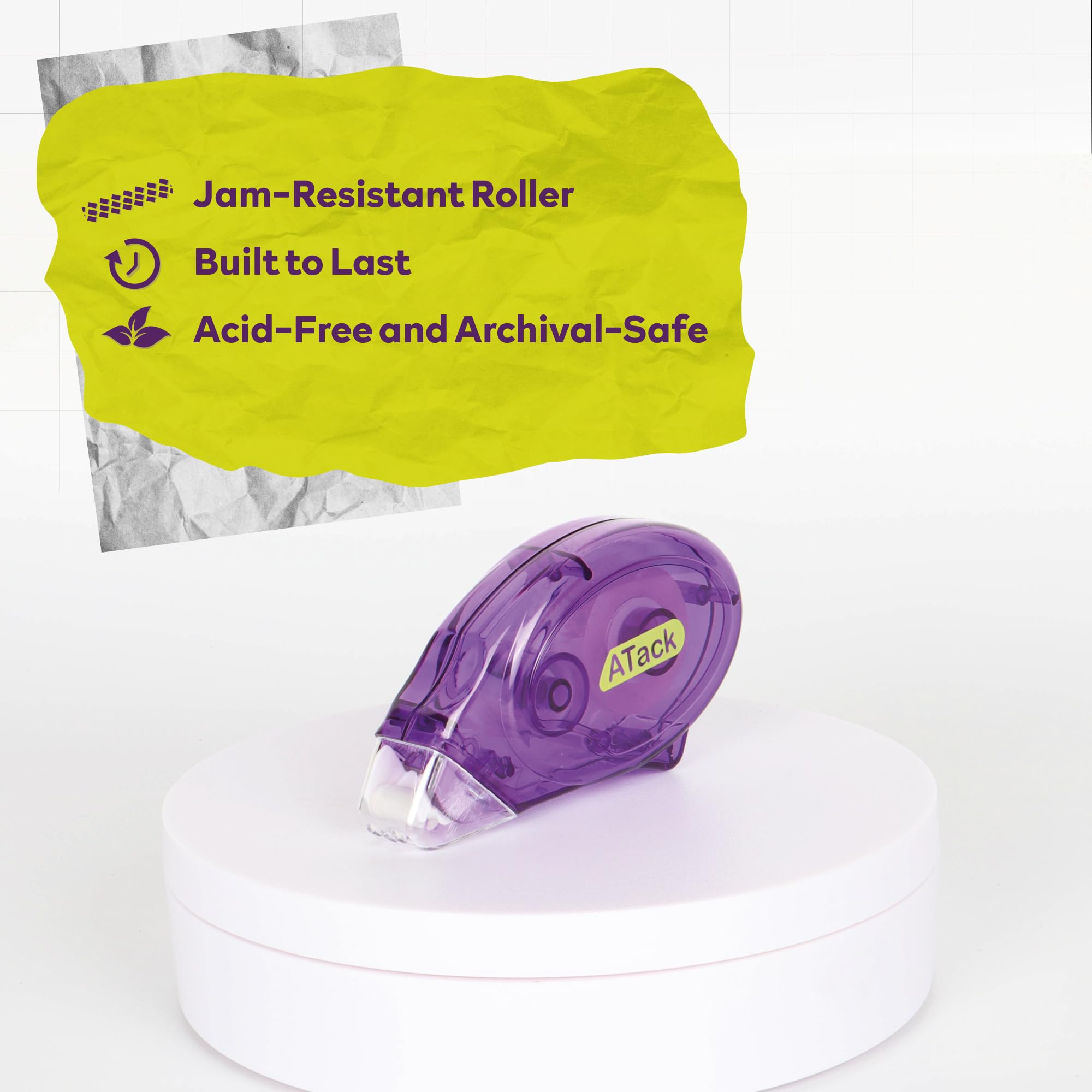 ATack Double Sided Tape Adhesive Runner Roller, 0.3-inch by 360-Inch, 4-Pack, Permanent Double-Sided Adhesive Tape Dispenser for Scrapbooking, Card Making and Crafts | Acid-Free and Archival-Safe