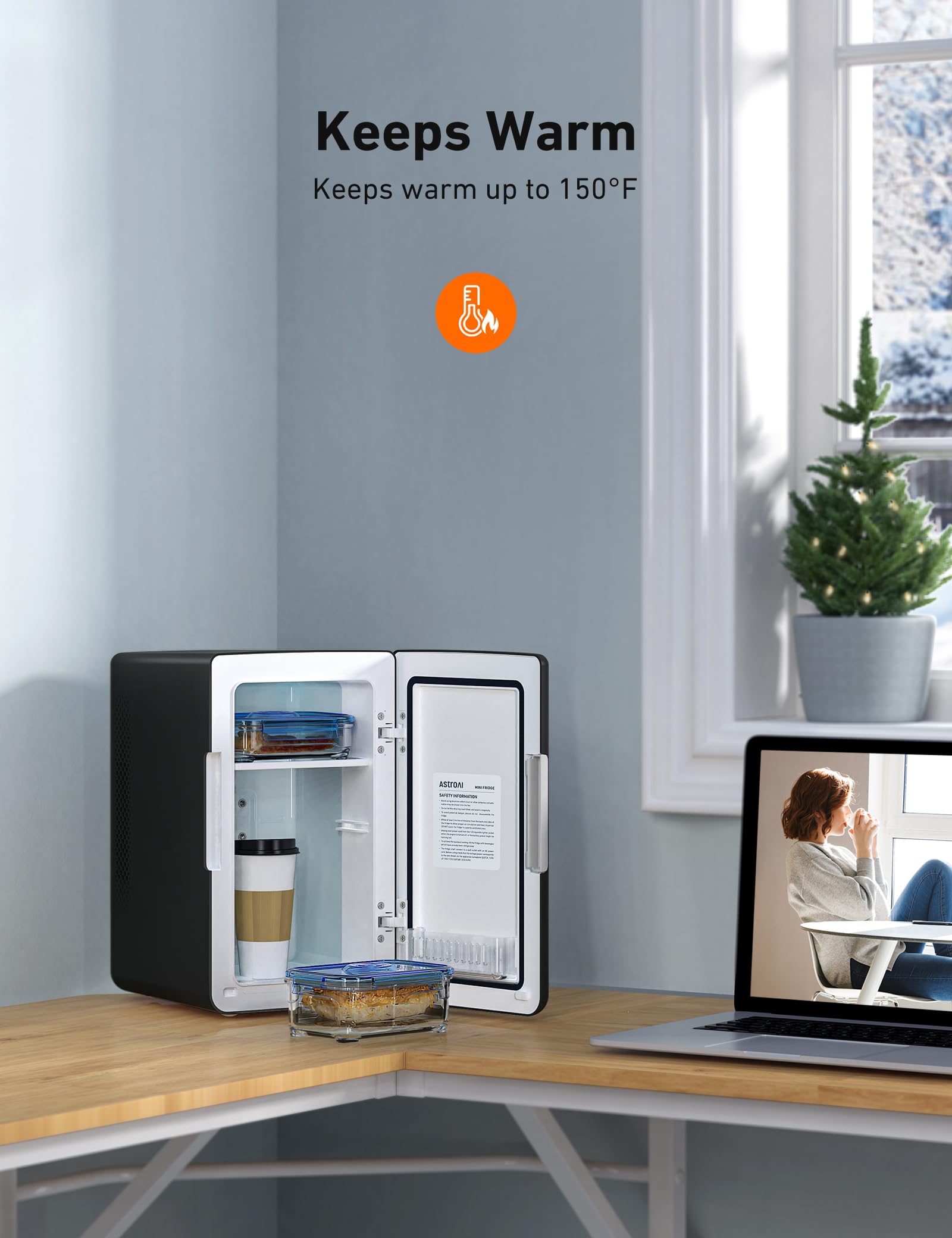 AstroAI Mini Fridge 2.0, 6 Liter/8 Cans Skincare Fridge 110V AC/ 12V DC Portable Thermoelectric Cooler and Warmer Refrigerators for Bedroom, Beverage, Cosmetics (Black)