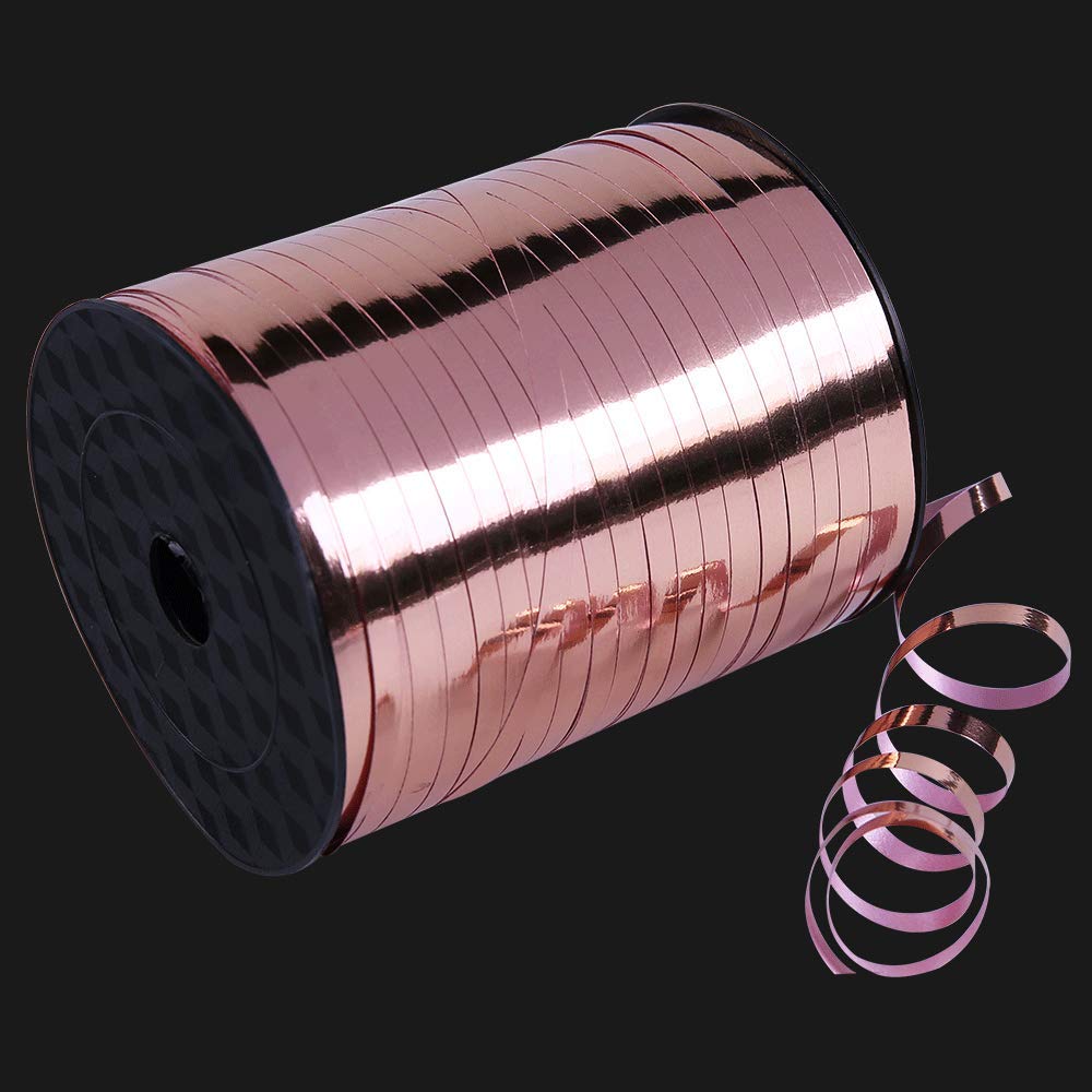 Teemico 500 Yards Rose Gold Crimped Curling Ribbon Roll Foil Balloon Ribbon for Wedding Birthday Party Balloons Decor Gift Bouquet Wrapping