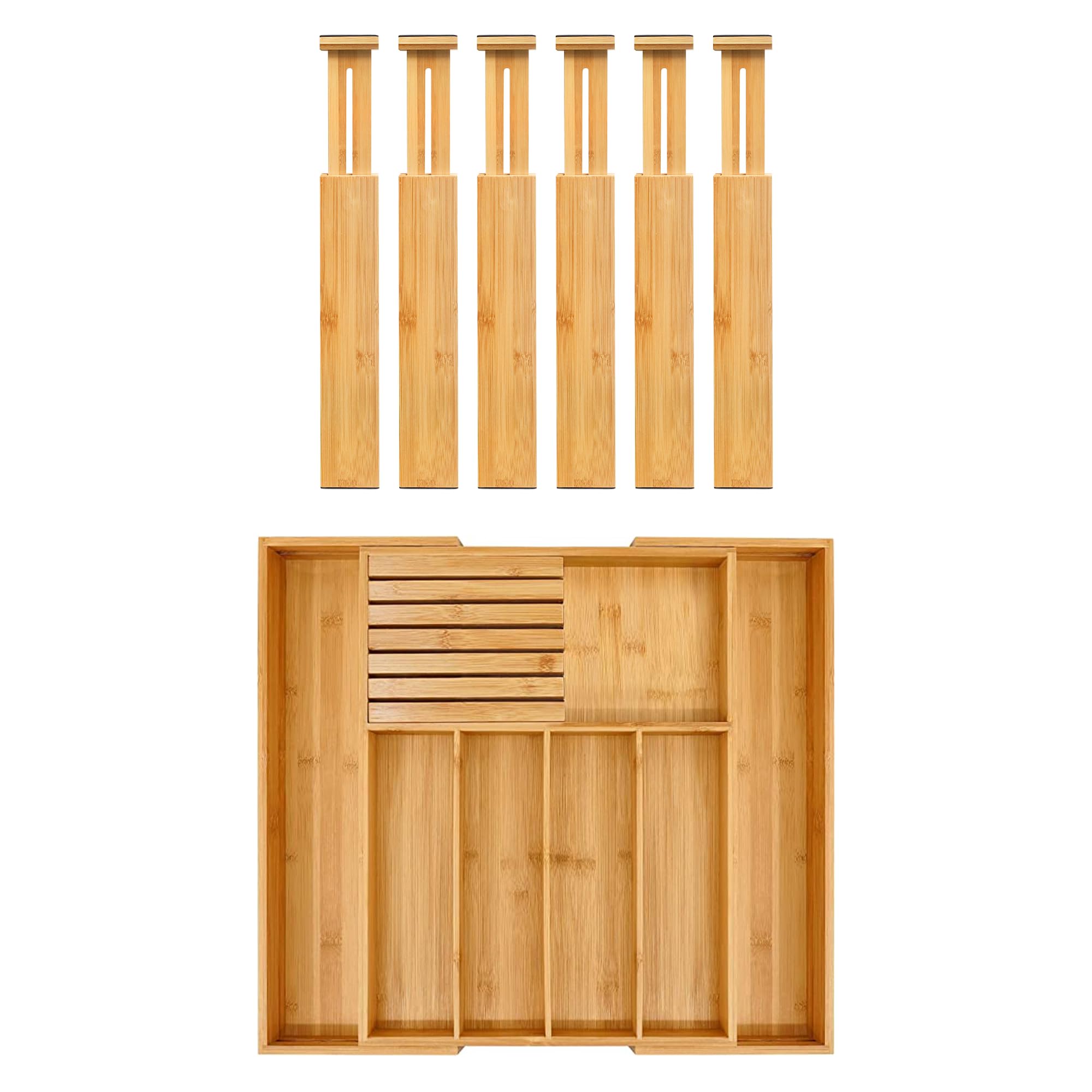 Bamboo Silverware Drawer Organizer Kithchen, Cutlery Tray with Dividers,Adjustable Drawer Organizer