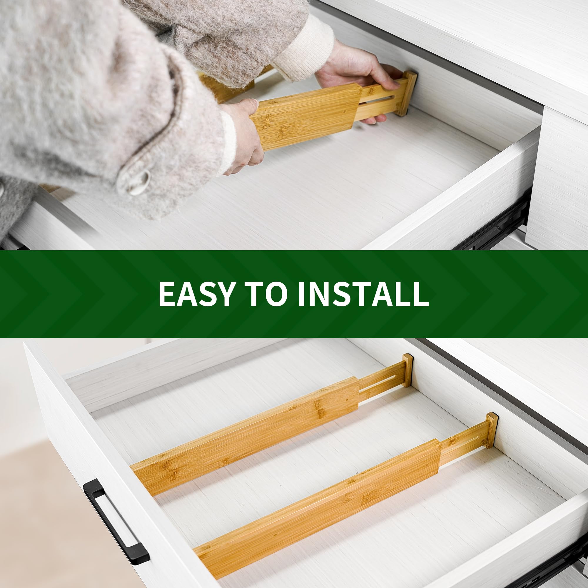 Bamboo Silverware Drawer Organizer Kithchen, Cutlery Tray with Dividers,Adjustable Drawer Organizer