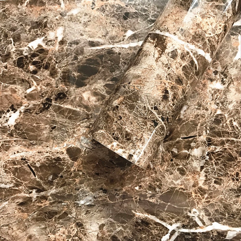 Yija Dark Brown Granite Look Marble Gloss Film Vinyl Counter Top Peel and Stick Wall Decal Self Adhesive 15.6In by79In