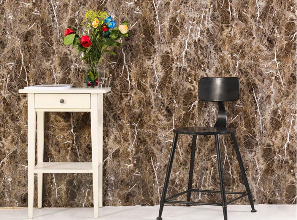 Yija Dark Brown Granite Look Marble Gloss Film Vinyl Counter Top Peel and Stick Wall Decal Self Adhesive 15.6In by79In