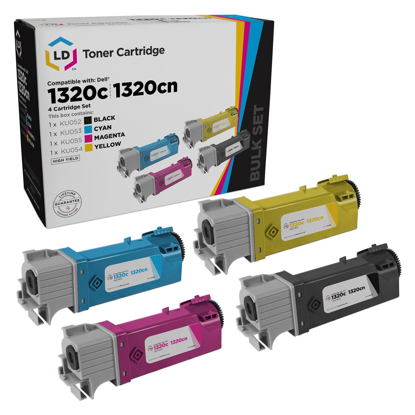 LD Products Compatible Toner Cartridge Replacements for Dell Color Laser 1320c High Yield (1 KU052 Black, 1 KU053 Cyan, 1 KU055 Magenta, 1 KU054 Yellow, 4-Pack)