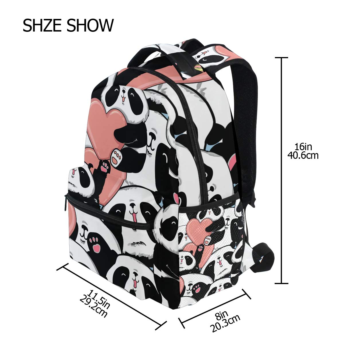 Valentine Day Animal Panda Heart School Backpack Casual Shoulder Bag College Bookbag Travel Hiking Daypack
