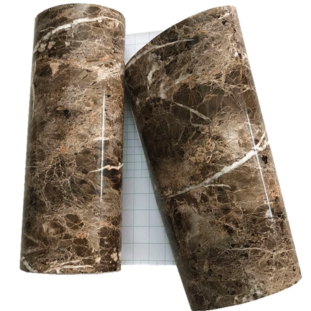 Yija Dark Brown Granite Look Marble Gloss Film Vinyl Counter Top Peel and Stick Wall Decal Self Adhesive 15.6In by79In