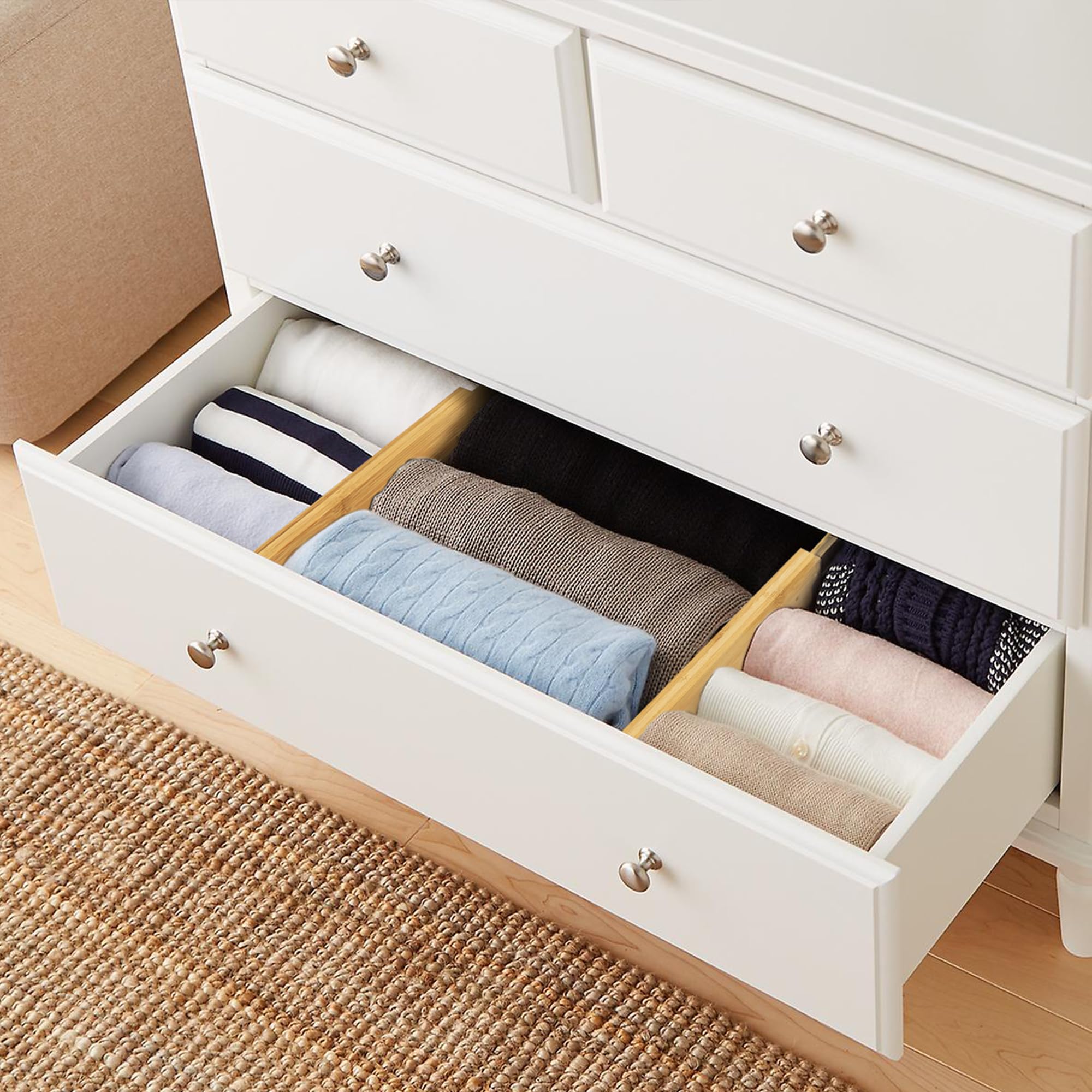 Bamboo Silverware Drawer Organizer Kithchen, Cutlery Tray with Dividers,Adjustable Drawer Organizer