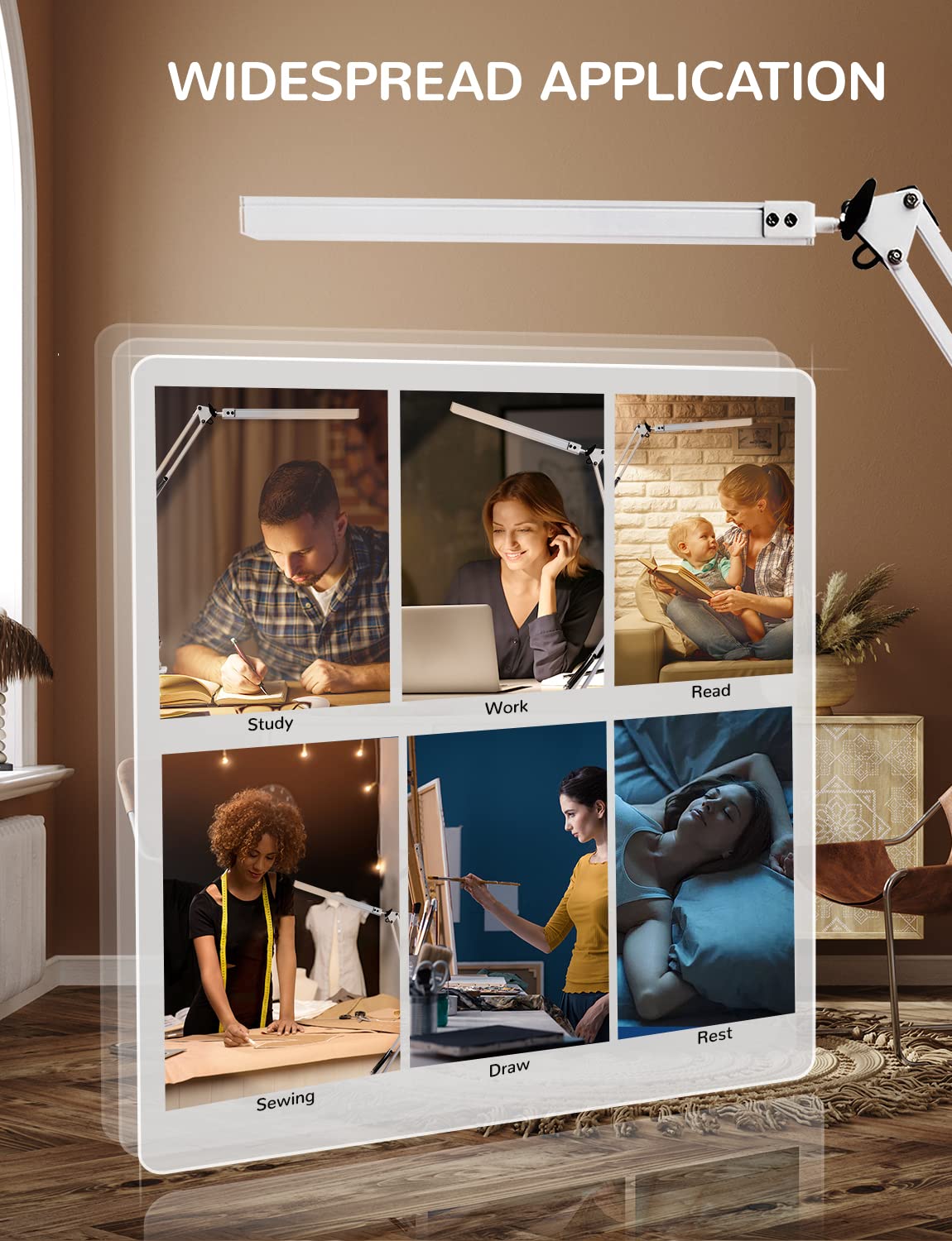 LED Desk Lamp, Adjustable Swing Arm Desk Light with Clamp, 3 Modes &10 Brightness, Study Clamp Light for Architect Kids, Memory Function, Bright Desk Lamps for Home Office Read Room Desktop, White-14W