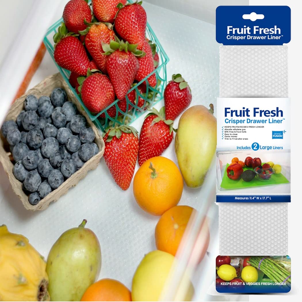 Grand Fusion Fresh Fruits Refrigerator Drawer Liner, BPA-Free Fridge Liners, Keep Your Produce Fresh and Juicy, Easy-to-Clean, Clear, Pack of 2