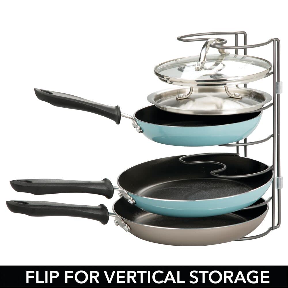 mDesign Metal Wire Pot/Pan Organizer Rack for Kitchen Cabinet, Pantry Shelves, 6 Slots for Vertical or Horizontal Storage of Skillets, Frying or Sauce Pans, Lids, Baking Stones - Graphite Gray