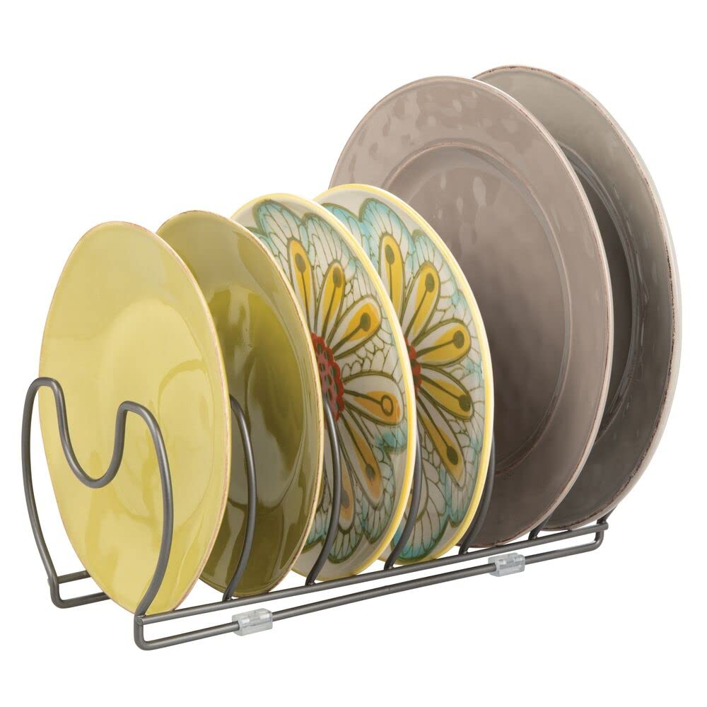 mDesign Metal Wire Pot/Pan Organizer Rack for Kitchen Cabinet, Pantry Shelves, 6 Slots for Vertical or Horizontal Storage of Skillets, Frying or Sauce Pans, Lids, Baking Stones - Graphite Gray