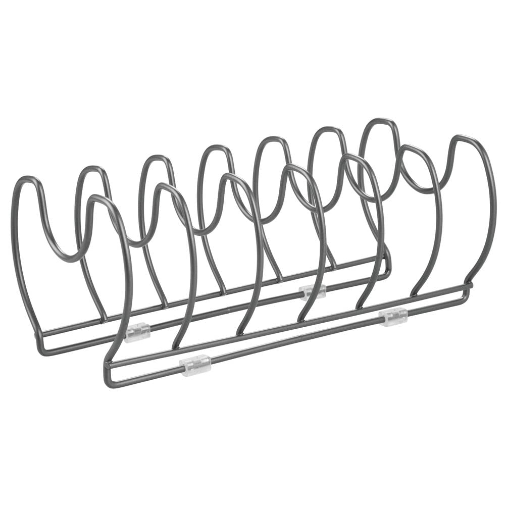 mDesign Metal Wire Pot/Pan Organizer Rack for Kitchen Cabinet, Pantry Shelves, 6 Slots for Vertical or Horizontal Storage of Skillets, Frying or Sauce Pans, Lids, Baking Stones - Graphite Gray
