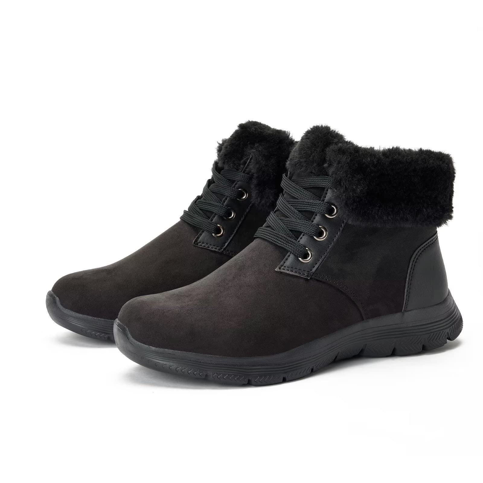 ZZS Women's Winter Snow Ankle Boot-Comfortable Short Booties Outdoor Warm Walking Hiking Shoes Black Size 6.5