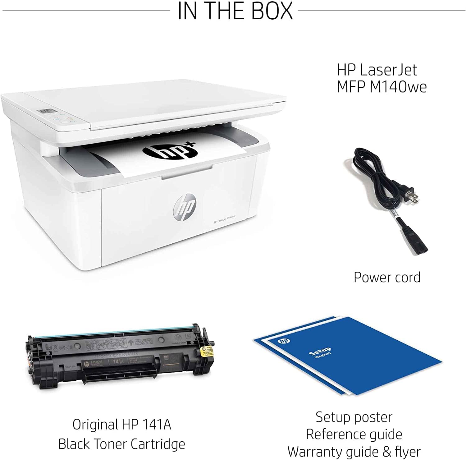 HP Laserjet MFP M140we Wireless All-in-One Monochrome Laser Printer and Bonus 6 Months Instant Ink, White - Print Copy Scan - 21 ppm, 600 x 600 dpi, 8.5 x 14, Cbmou Printer_Cable