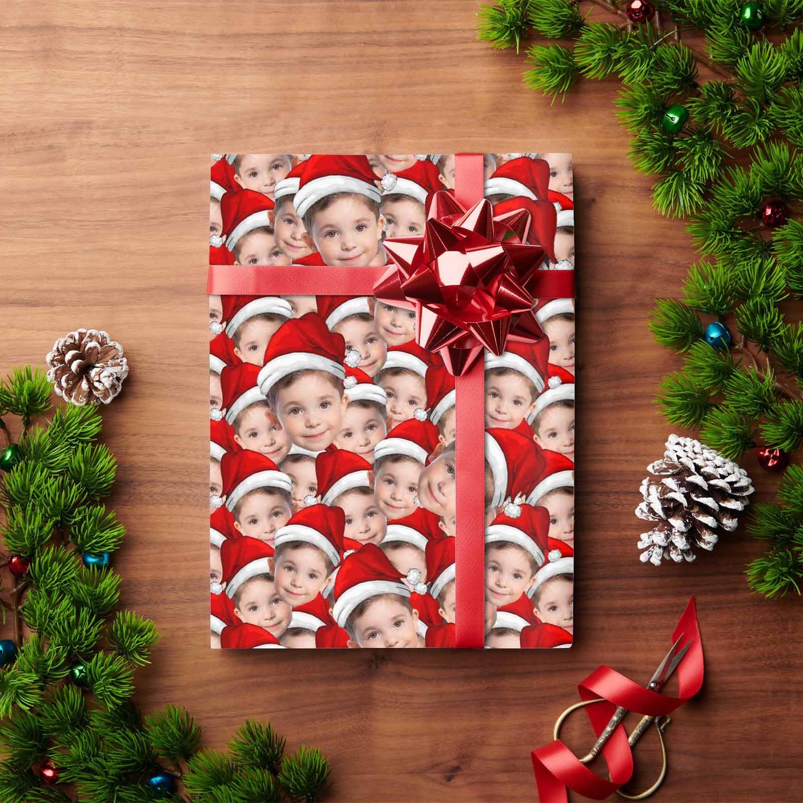 Personalized Wrapping Paper with Photos for Birthday Party, Thick Custom Wrapping Paper Rolls with Drawing Pictures for Kids Boyriend & Girlfriend Family 58"x 23"