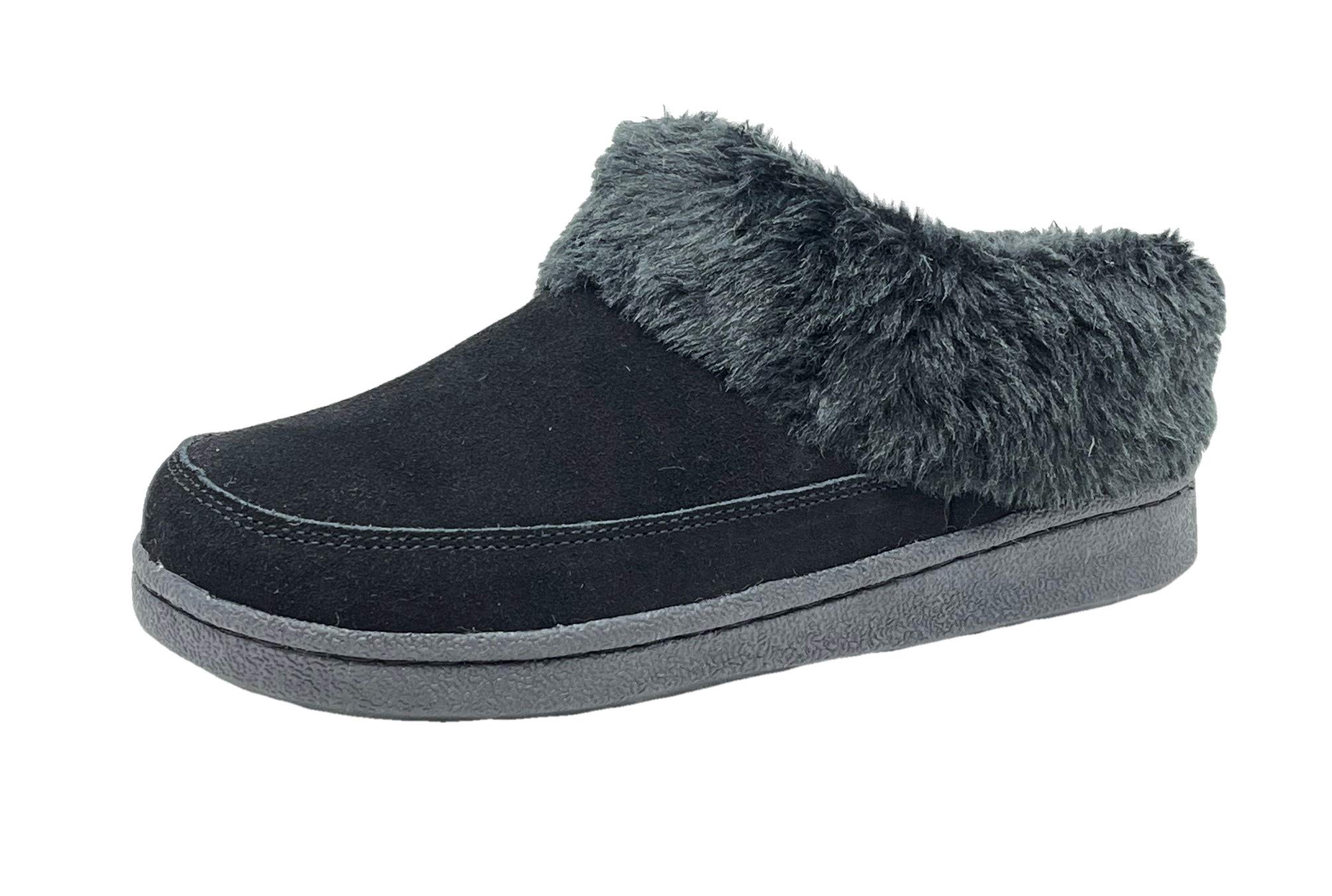Clarks Womens Slipper Suede Ankle Bootie JMH1883 -Plush Faux Fur Collar and Lining - Indoor Outdoor House Slippers For Women (7 M US, Black)