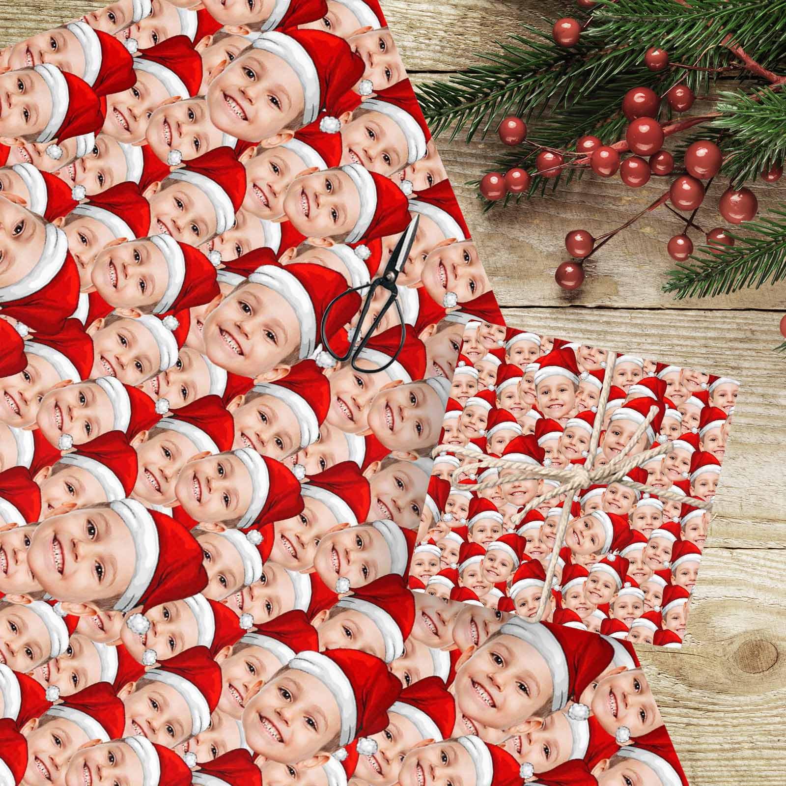 Personalized Wrapping Paper with Photos for Birthday Party, Thick Custom Wrapping Paper Rolls with Drawing Pictures for Kids Boyriend & Girlfriend Family 58"x 23"