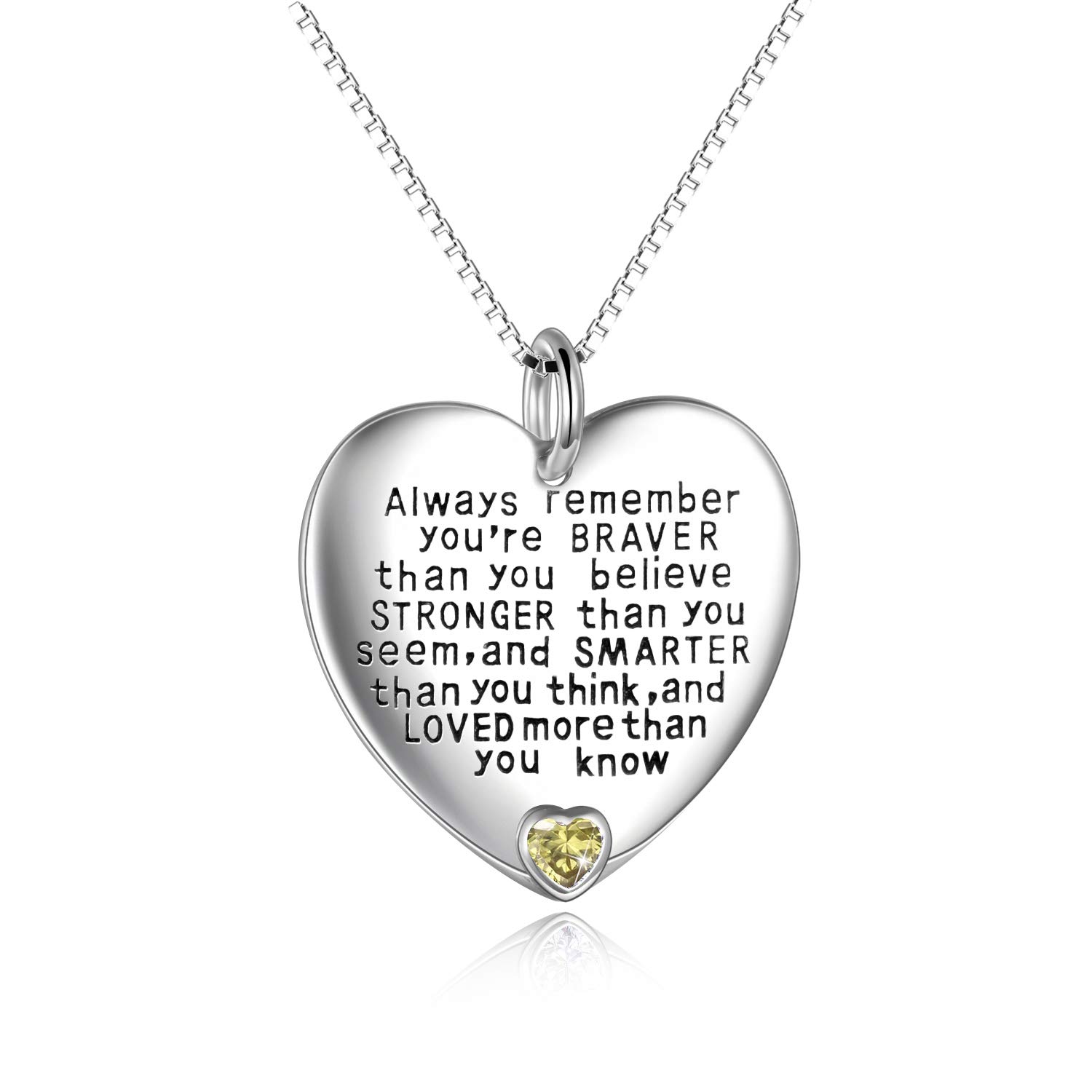 YFN Sterling Silver Always Remember You are Braver Than You Believe Jewelry Pendant Necklace Inspirational Gifts (November)