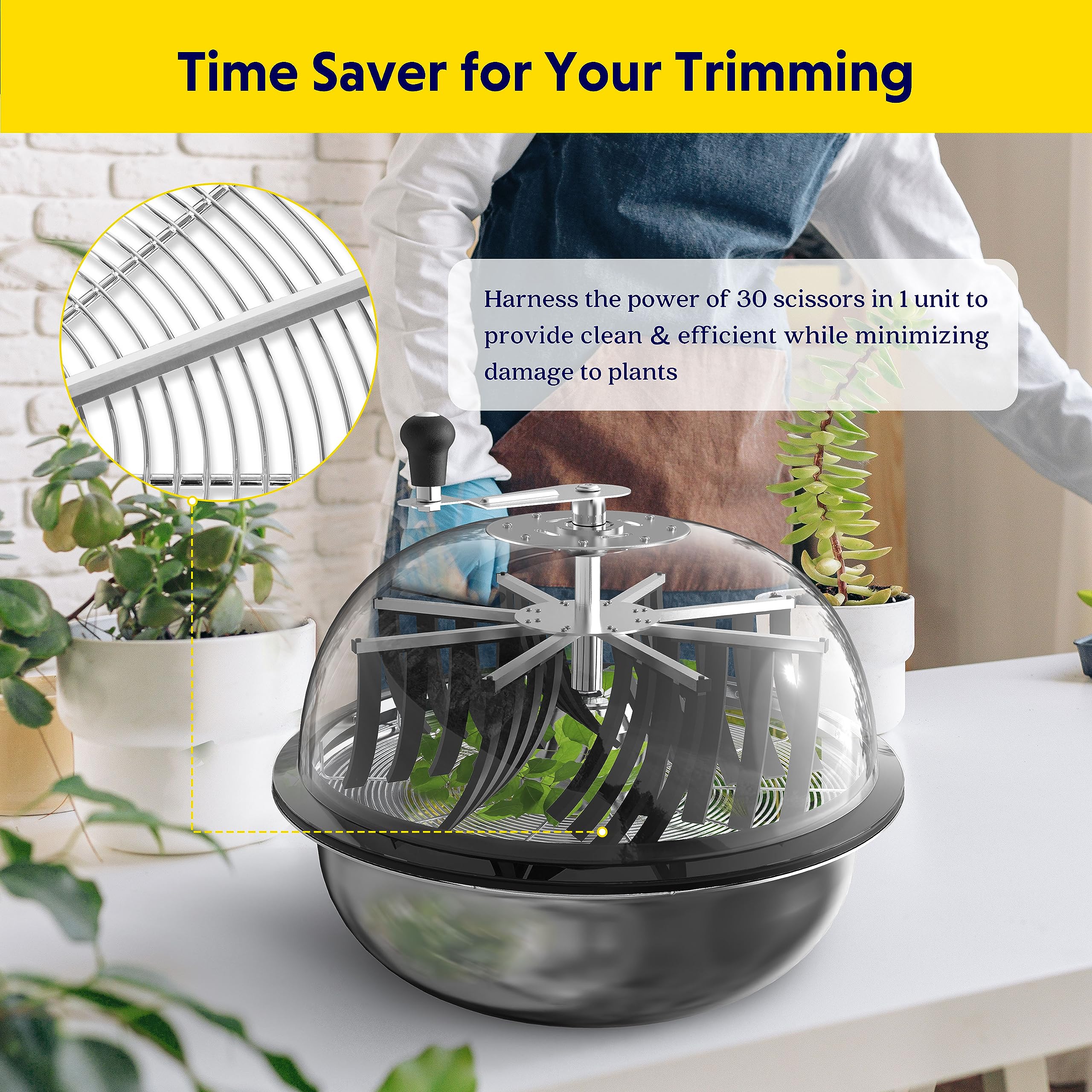 iPower 19 inch Bud Trimmer Leaf Bowl Twisted Spin Cut for Hydroponics Plants with Sharp Stainless Steel Blades, Clear Visibility Dome, Solid Metal Gear Box, Pruner Included (Upgraded Version)