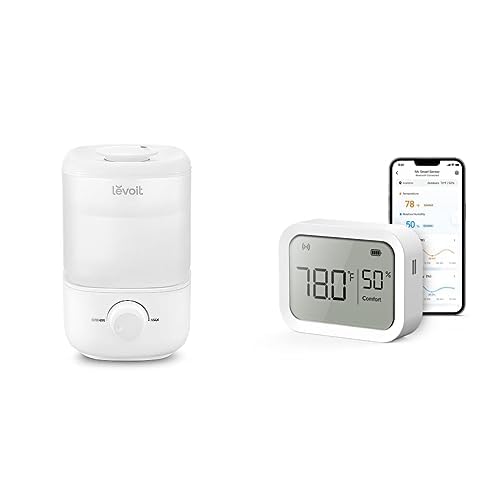LEVOIT Top Fill Humidifiers for Bedroom (2.5L Large Tank), Cool Mist & LEVOIT Smart Temperature Humidity Sensor, Hygrometer Indoor Humidity Thermometer for Home