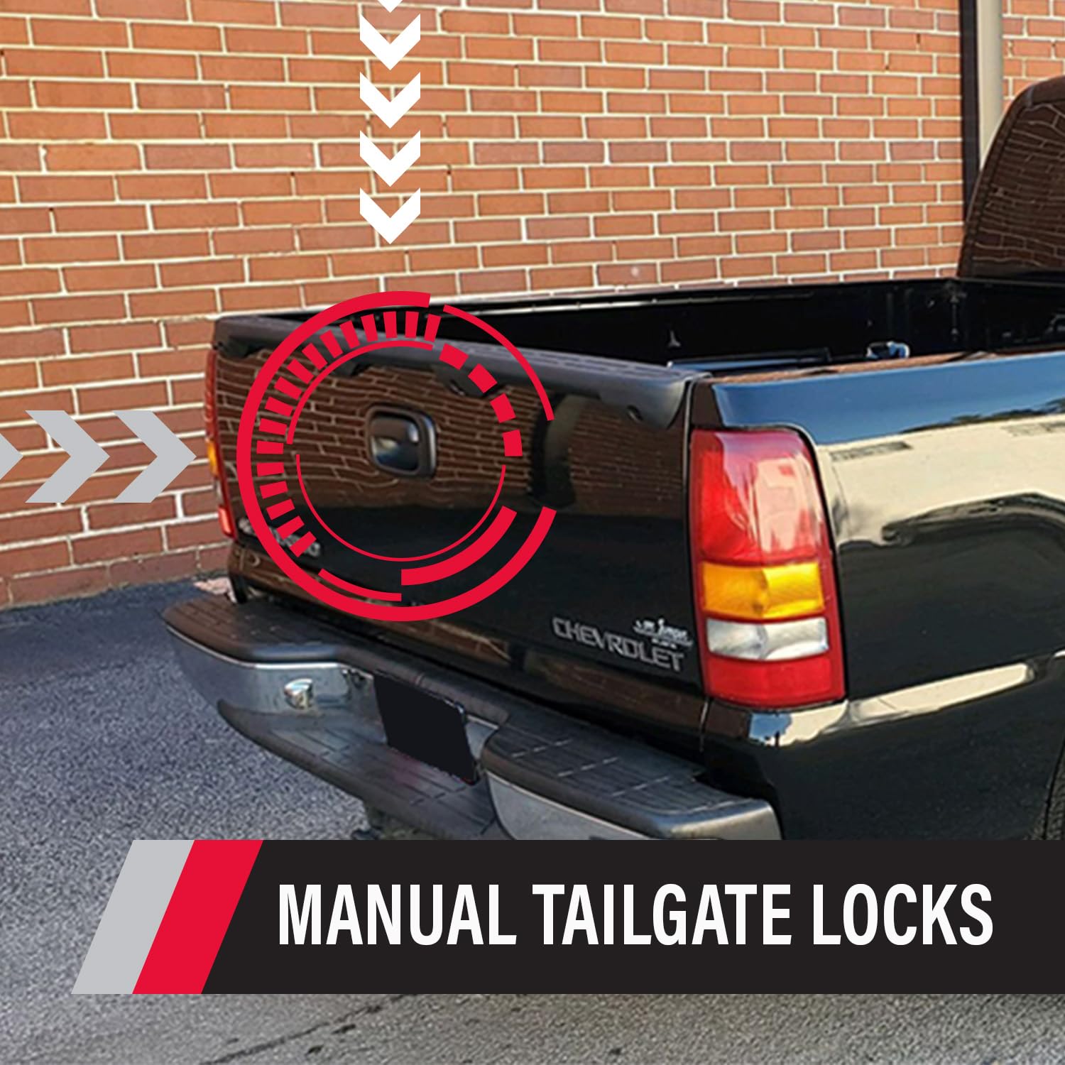 Pop & Lock โ Manual Tailgate Lock for Chevy Silverado and GMC Sierra, Fits 1999 to 2007 Models (Black, PL1100)